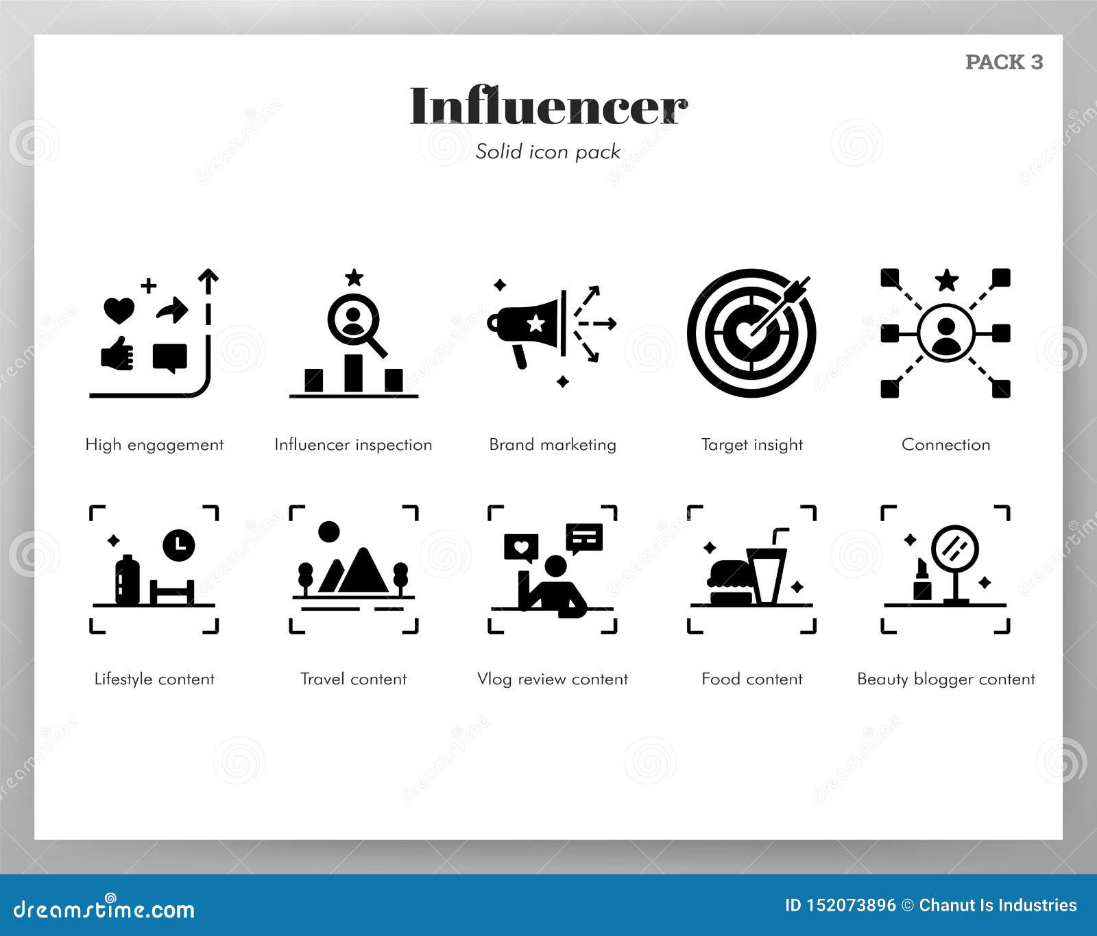 Influencer Icons Solid Pack Stock Vector - Illustration of food ...