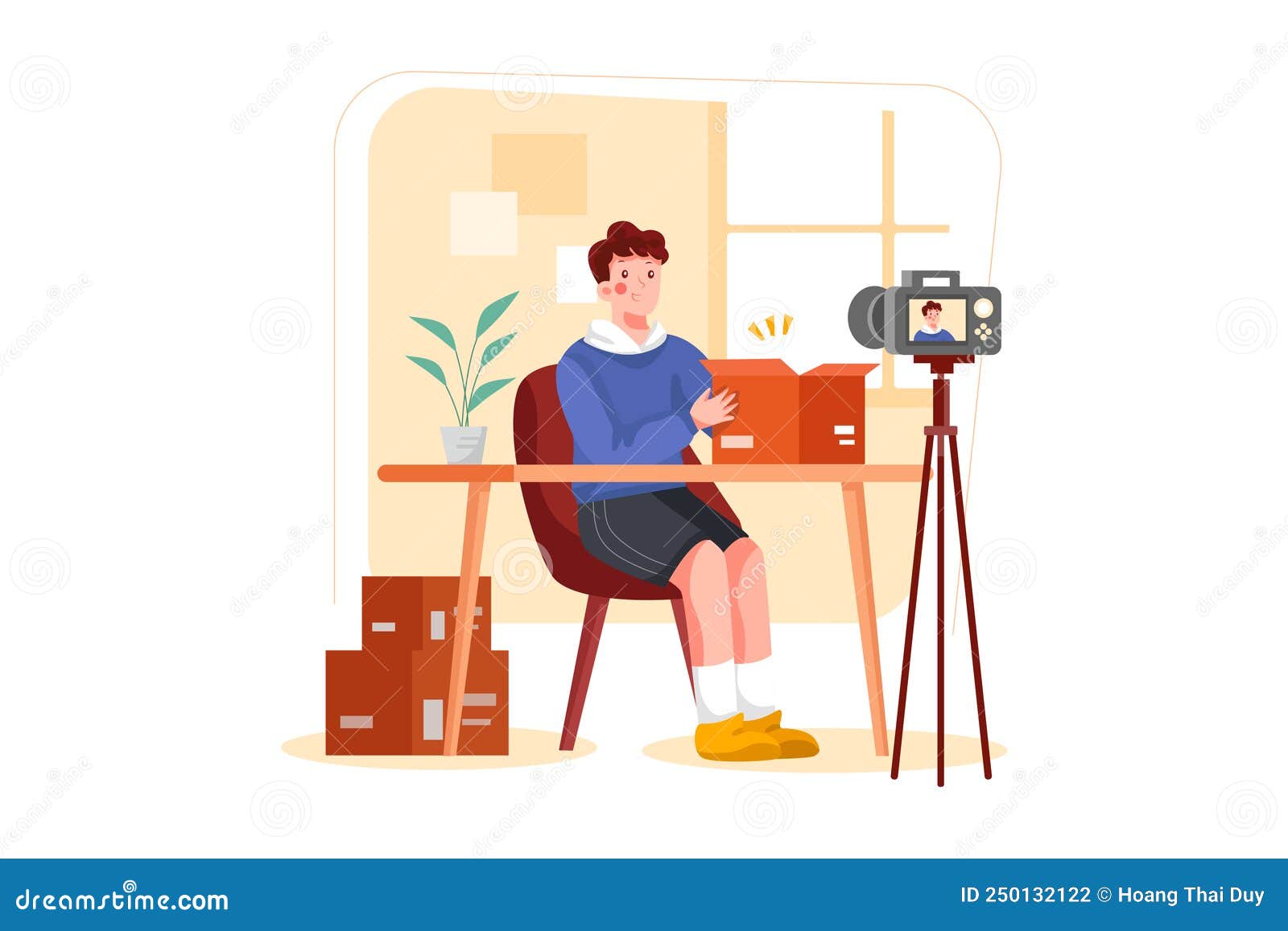 Vlogger Doing a Shopping Overview Stock Vector - Illustration of ...