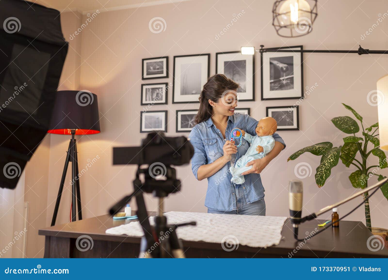 Influencer Making Tutorial about Newborn Baby Care Stock Image - Image ...