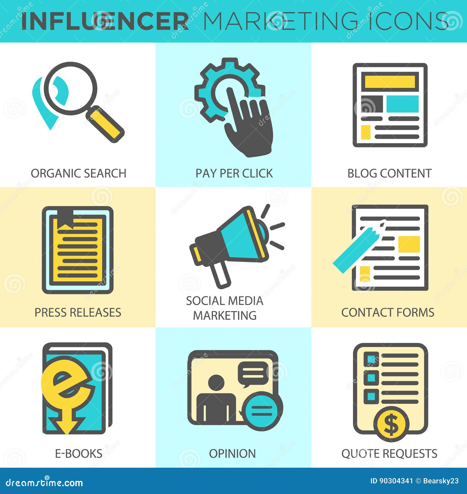Influencer Marketing Icon Set Stock Vector - Illustration of brand ...