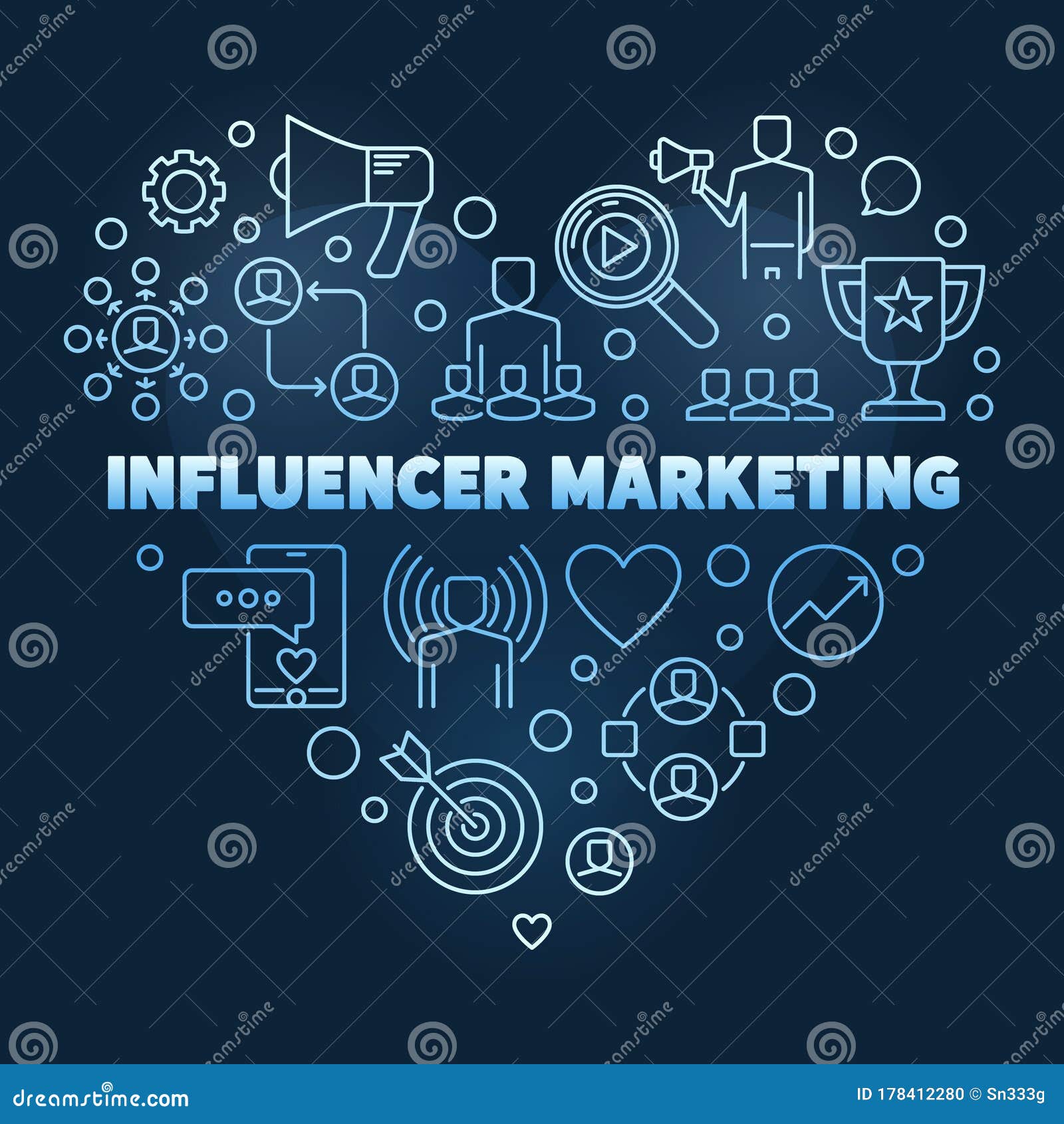 Influencer Marketing Vector Blue Linear Heart Illustration ...