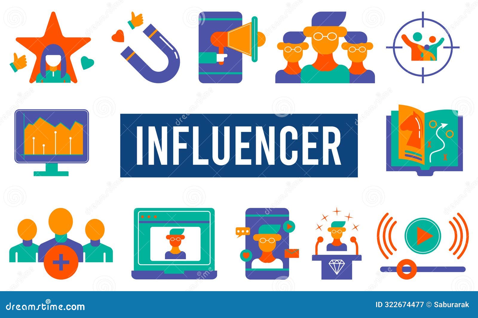 Influencer Minimal Solid Web Icon Set with Youtuber, Ambassador ...