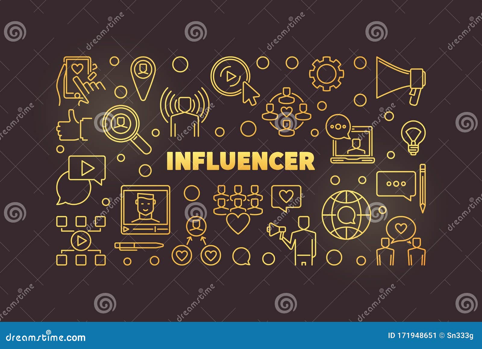 Influencer Vector Concept Outline Golden Horizontal Banner Stock Vector ...