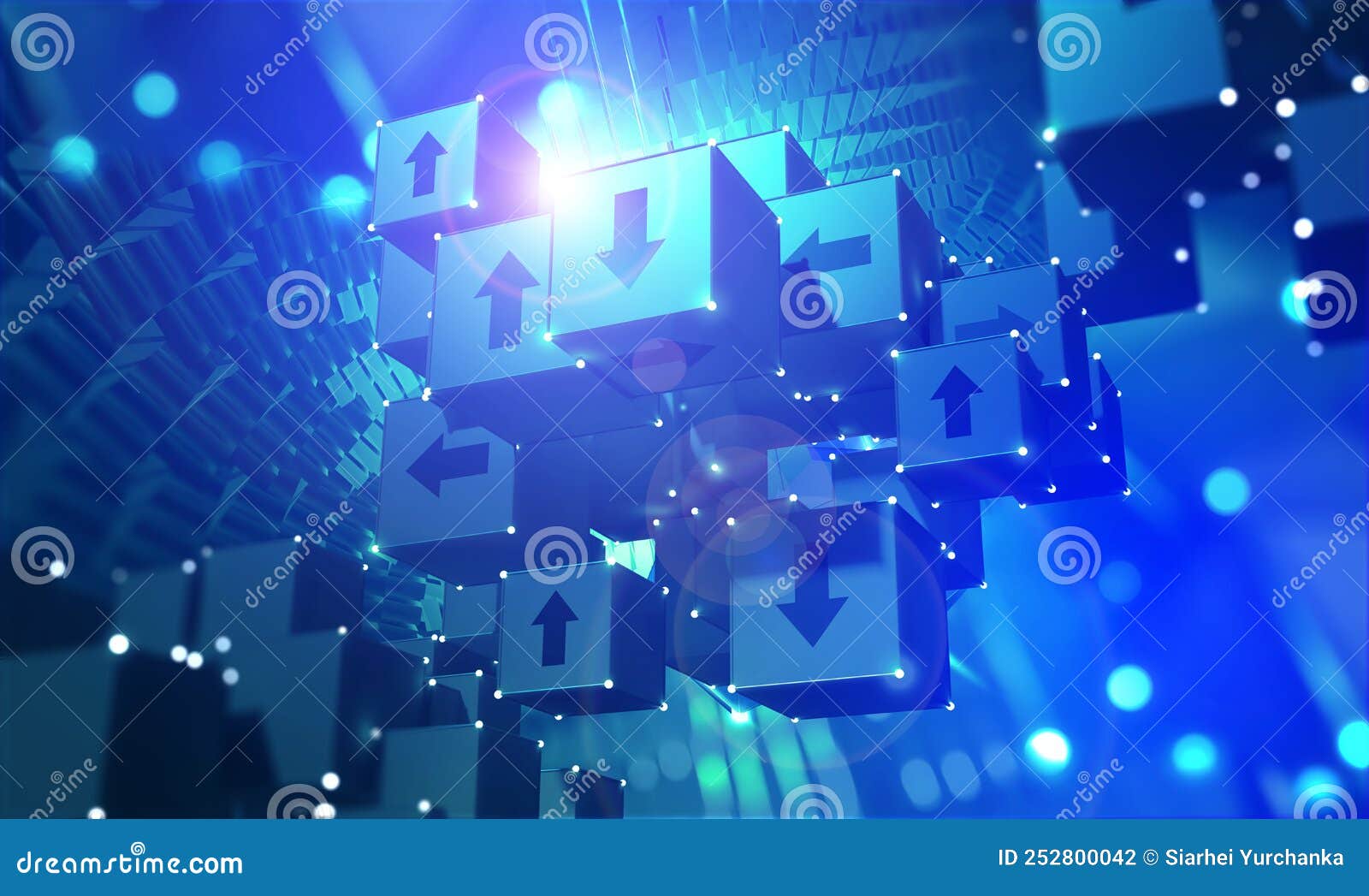 Blockchain Array Floating In Digital Cyberspace Of Bright Neon Diode ...