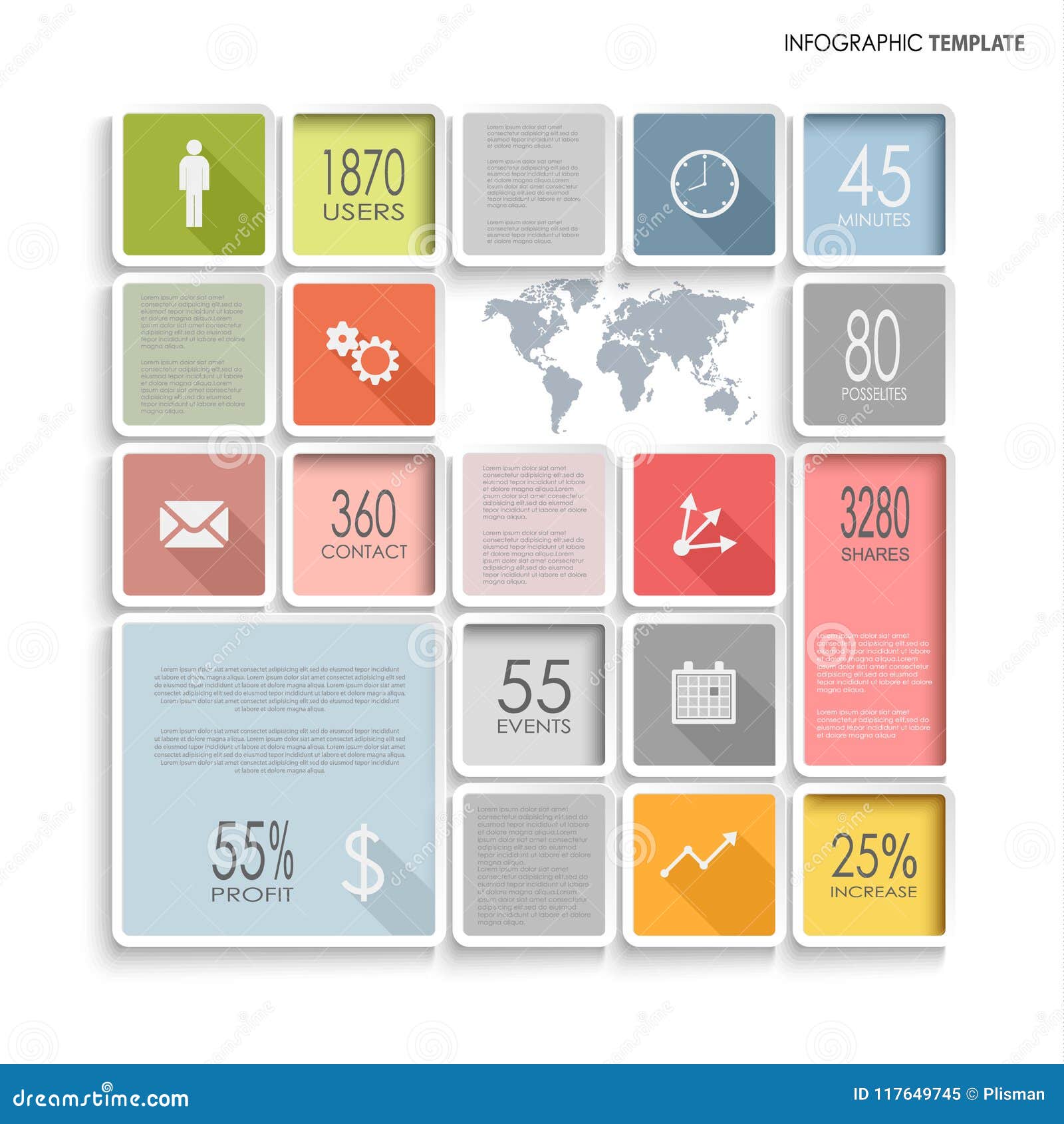 Info Graphic with Abstract Squares in Flat Design Template Stock Vector ...