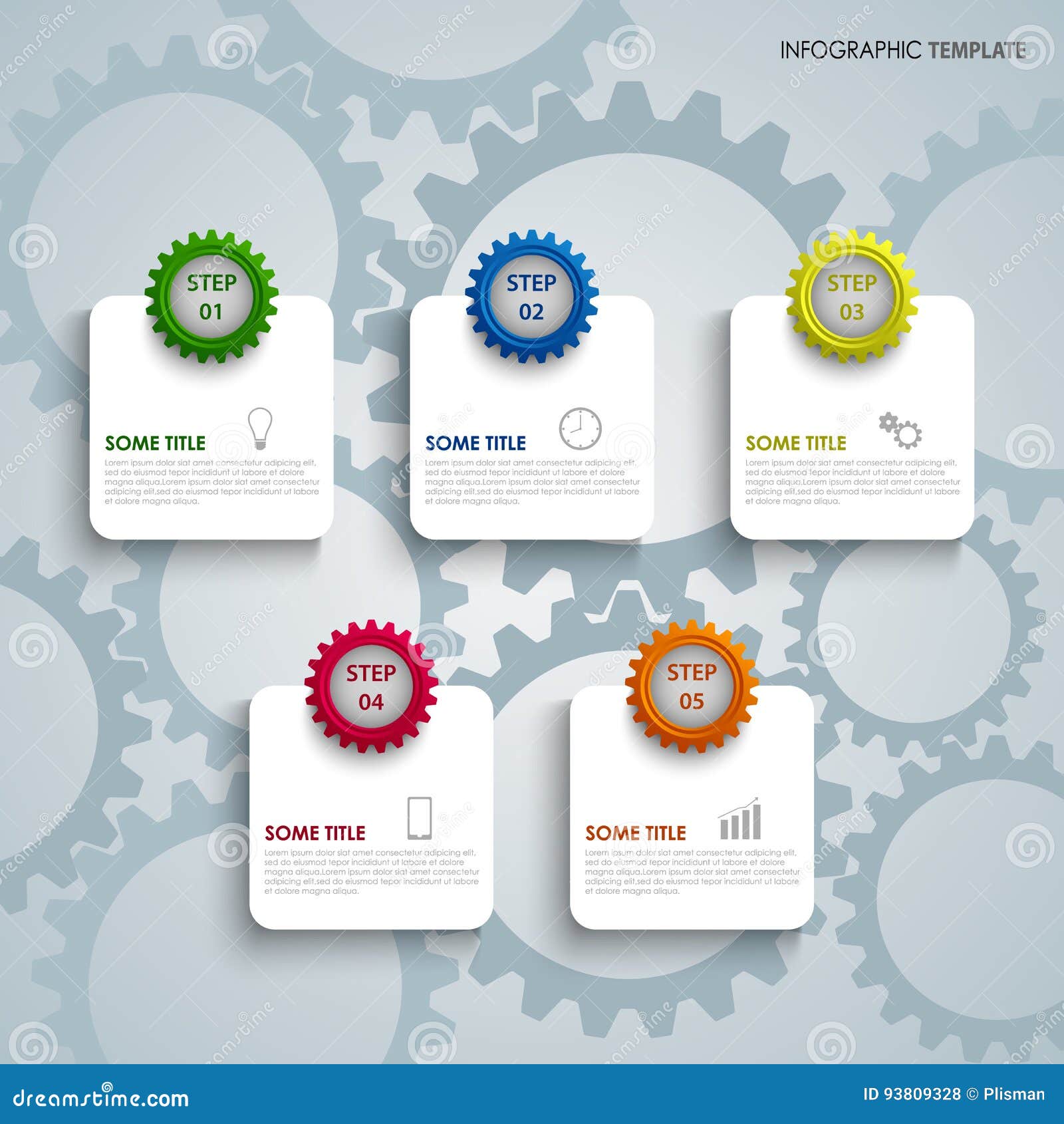 Info Graphic with Colorful Gears and Labels Template Stock Vector ...