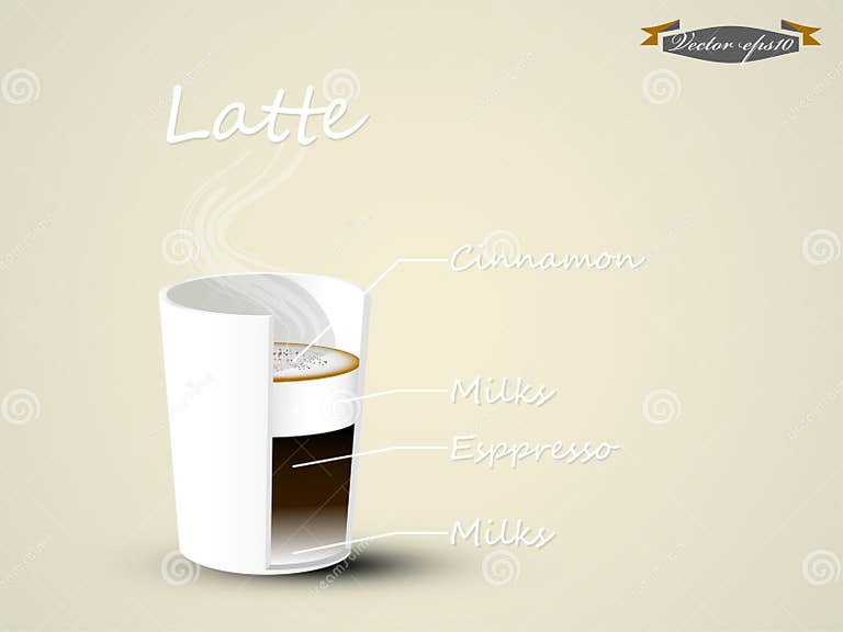 Info Graphic Design Vector of Latte Coffee Cup in Cross Section View ...