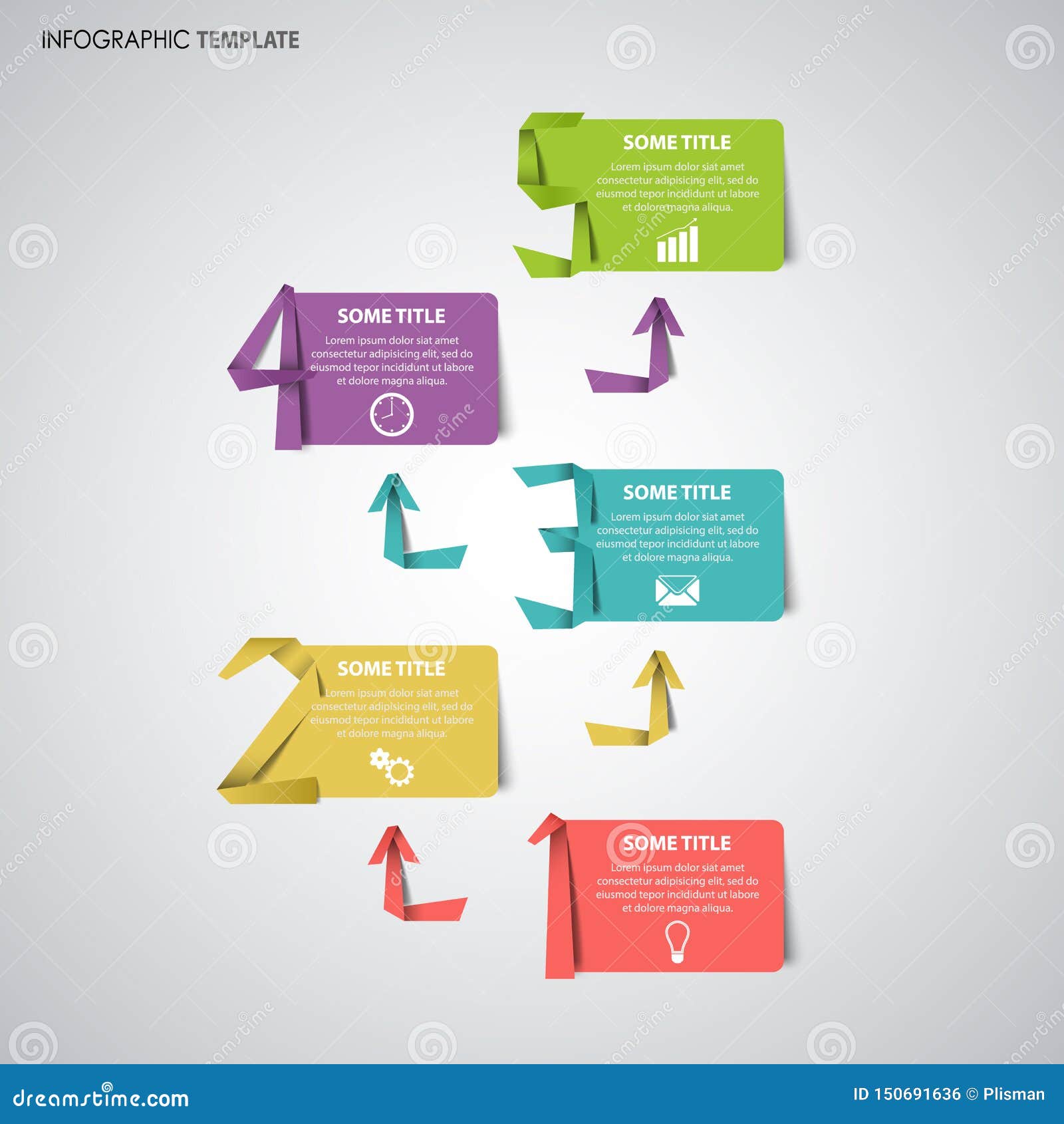 Info Graphic with Folded Colored Design Papers Template Stock Vector ...