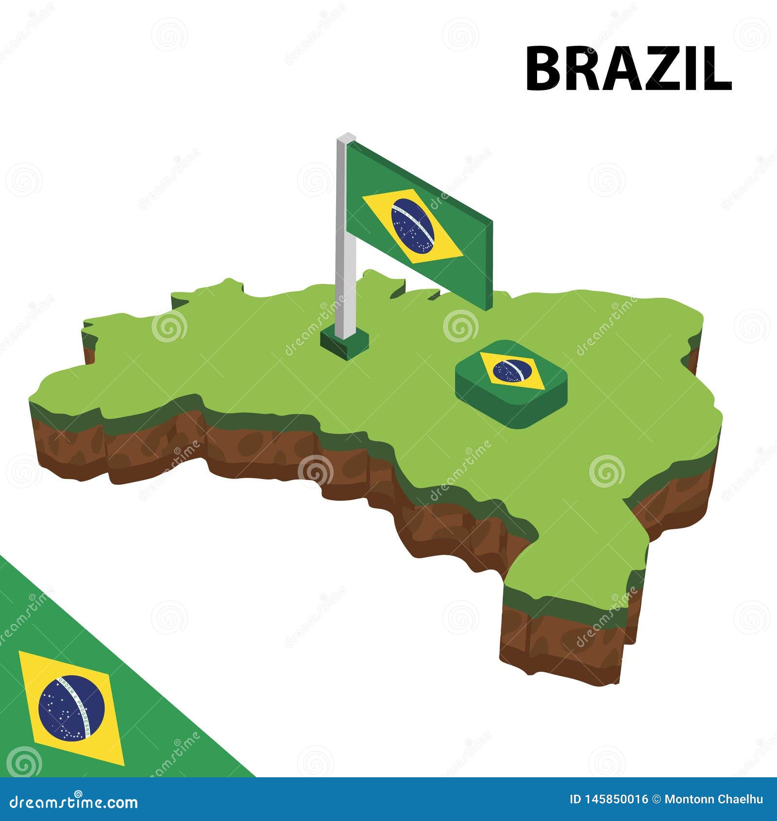Info Graphic Isometric Map and Flag of BRAZIL. 3D Isometric Vector ...