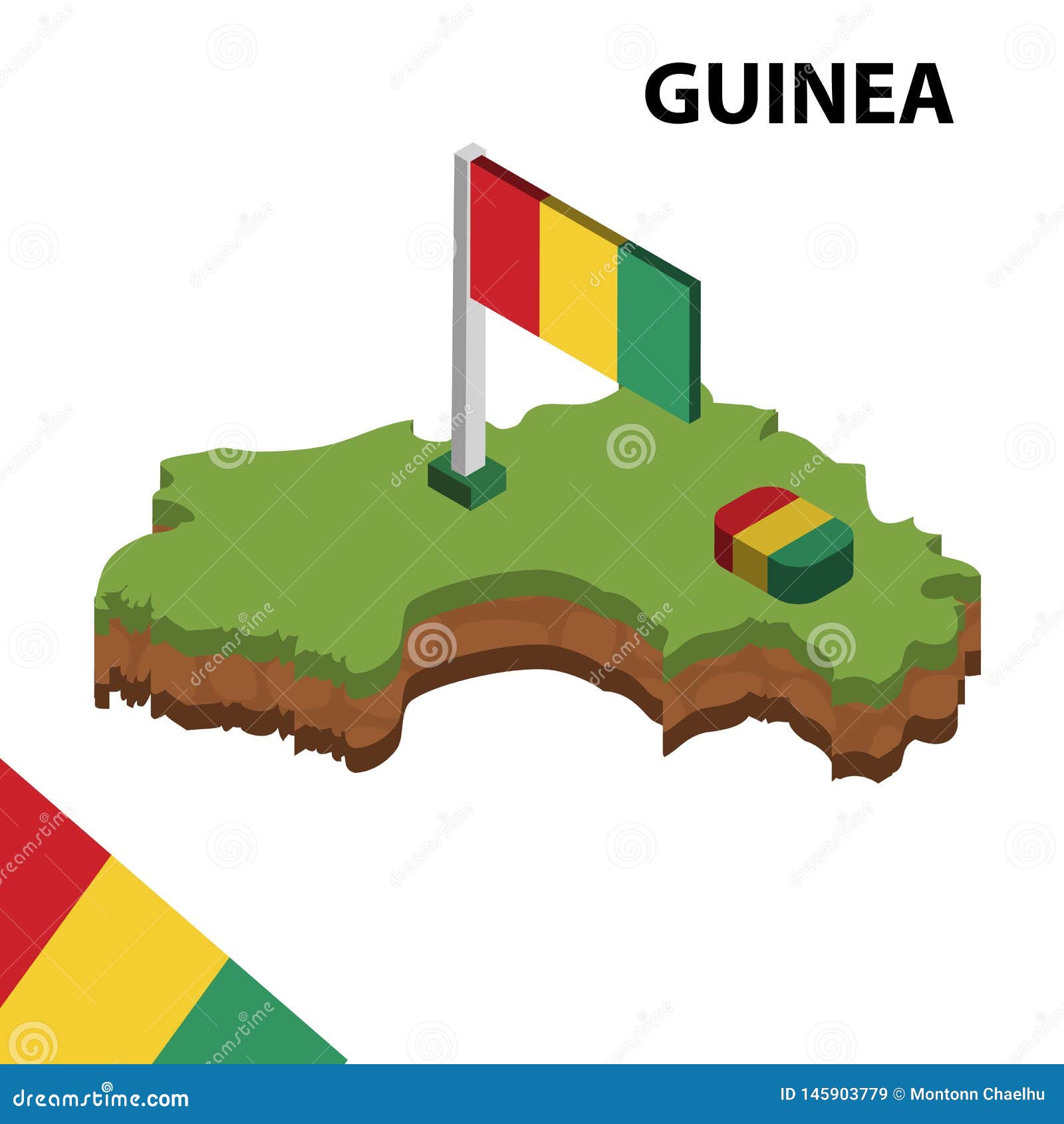 Info Graphic Isometric Map and Flag of GUINEA. 3D Isometric Vector ...