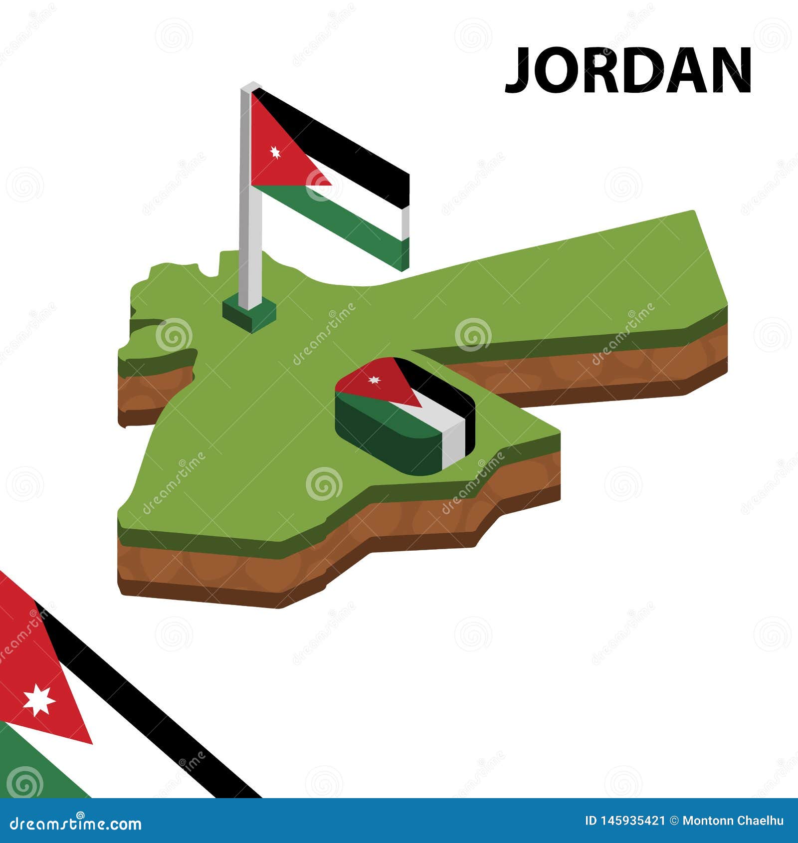 Info Graphic Isometric Map and Flag of JORDAN. 3D Isometric Vector ...