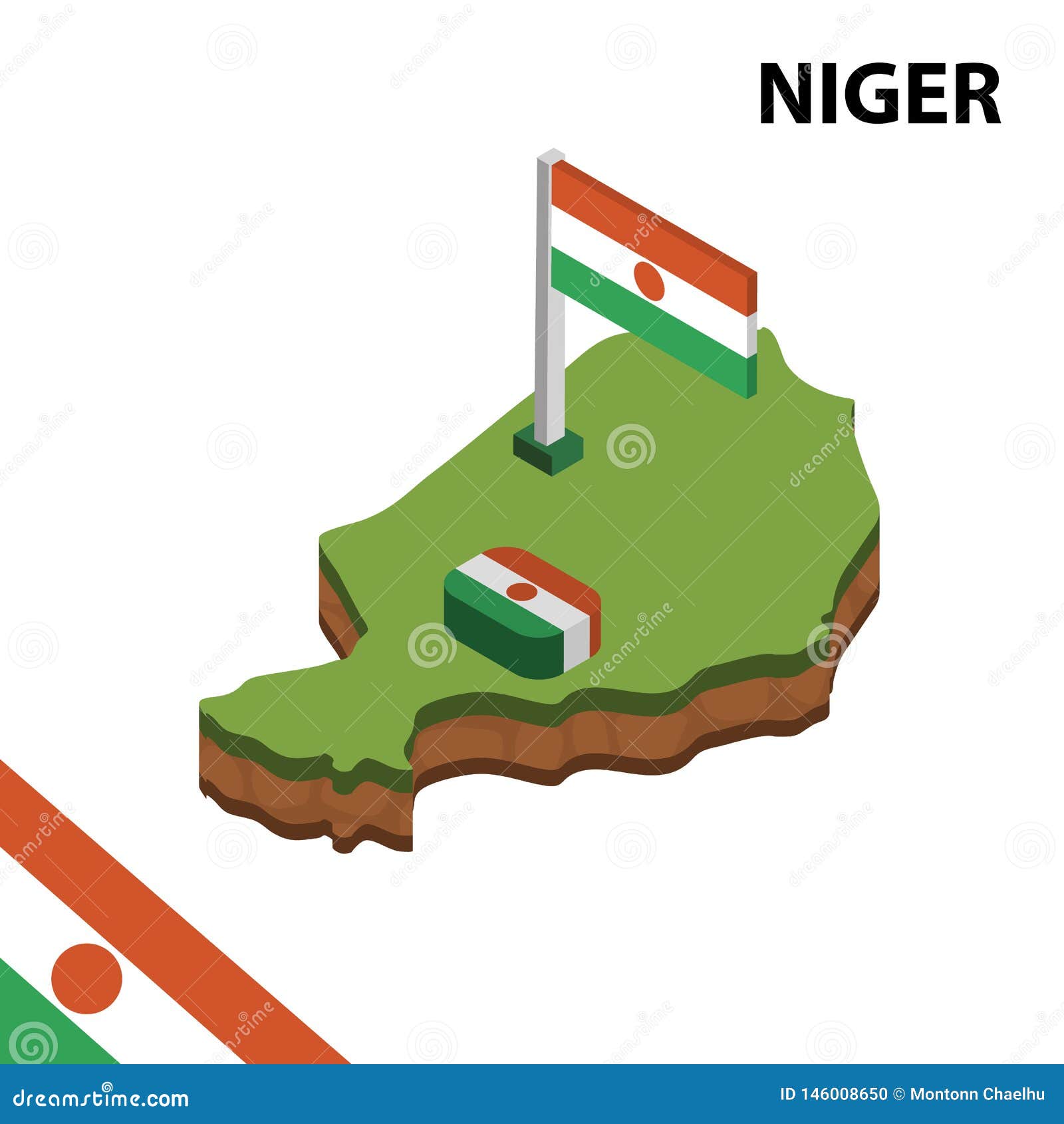 Info Graphic Isometric Map and Flag of NIGER. 3D Isometric Vector ...