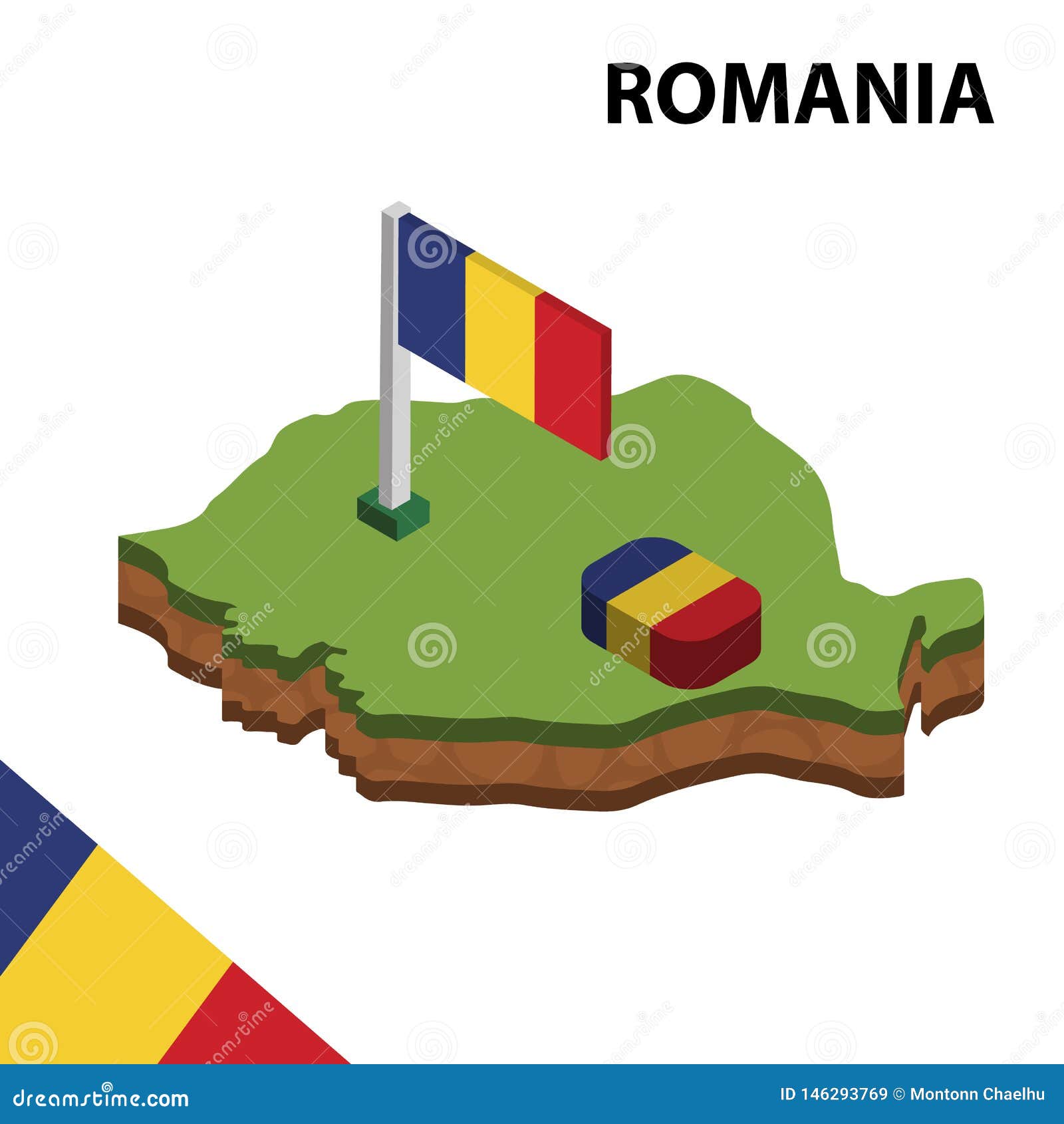 3d Isometric Map Of Romania With National Flag Cartoon Vector ...