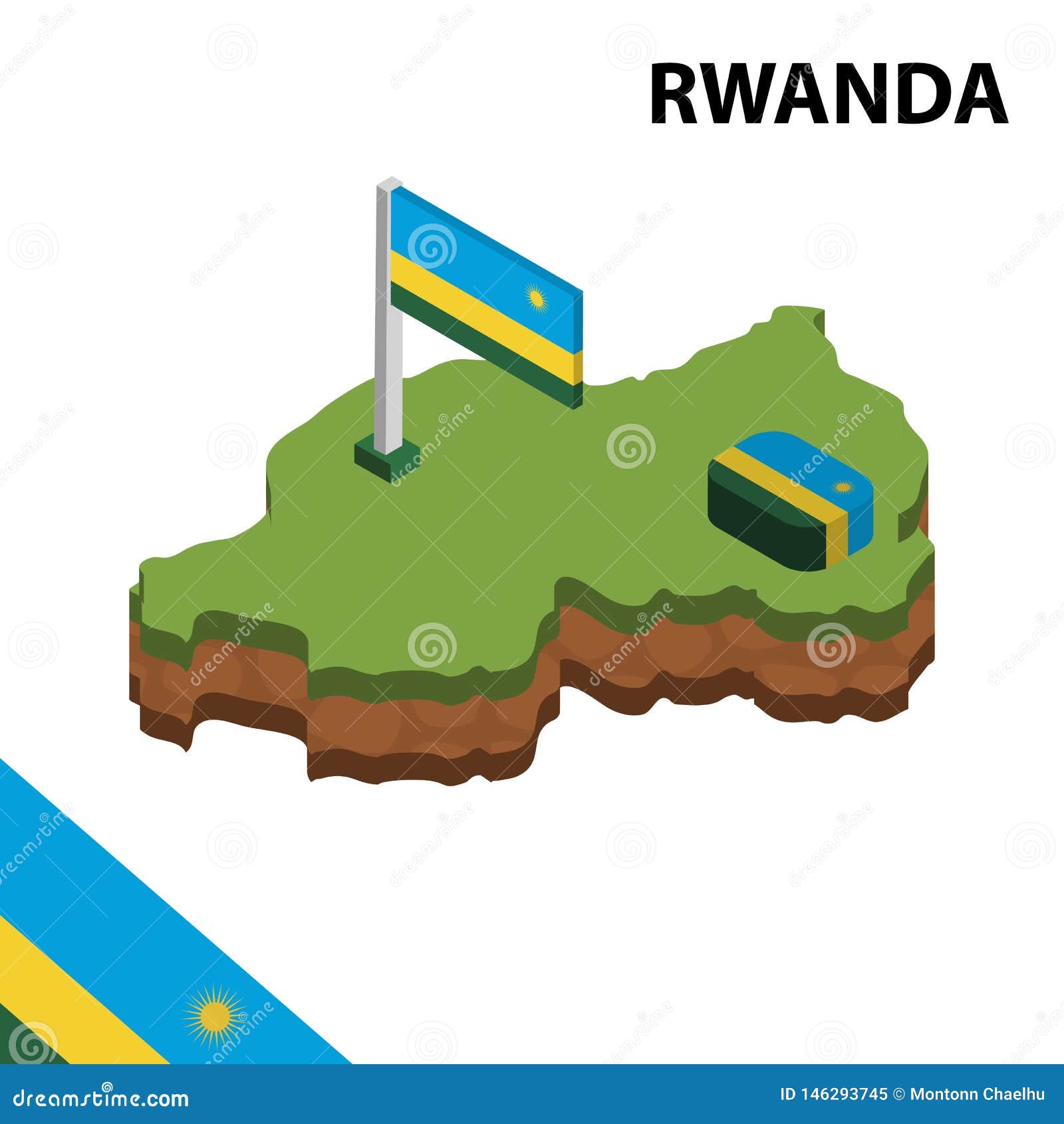 3d Isometric Map Of Rwanda With National Flag Cartoon Vector ...