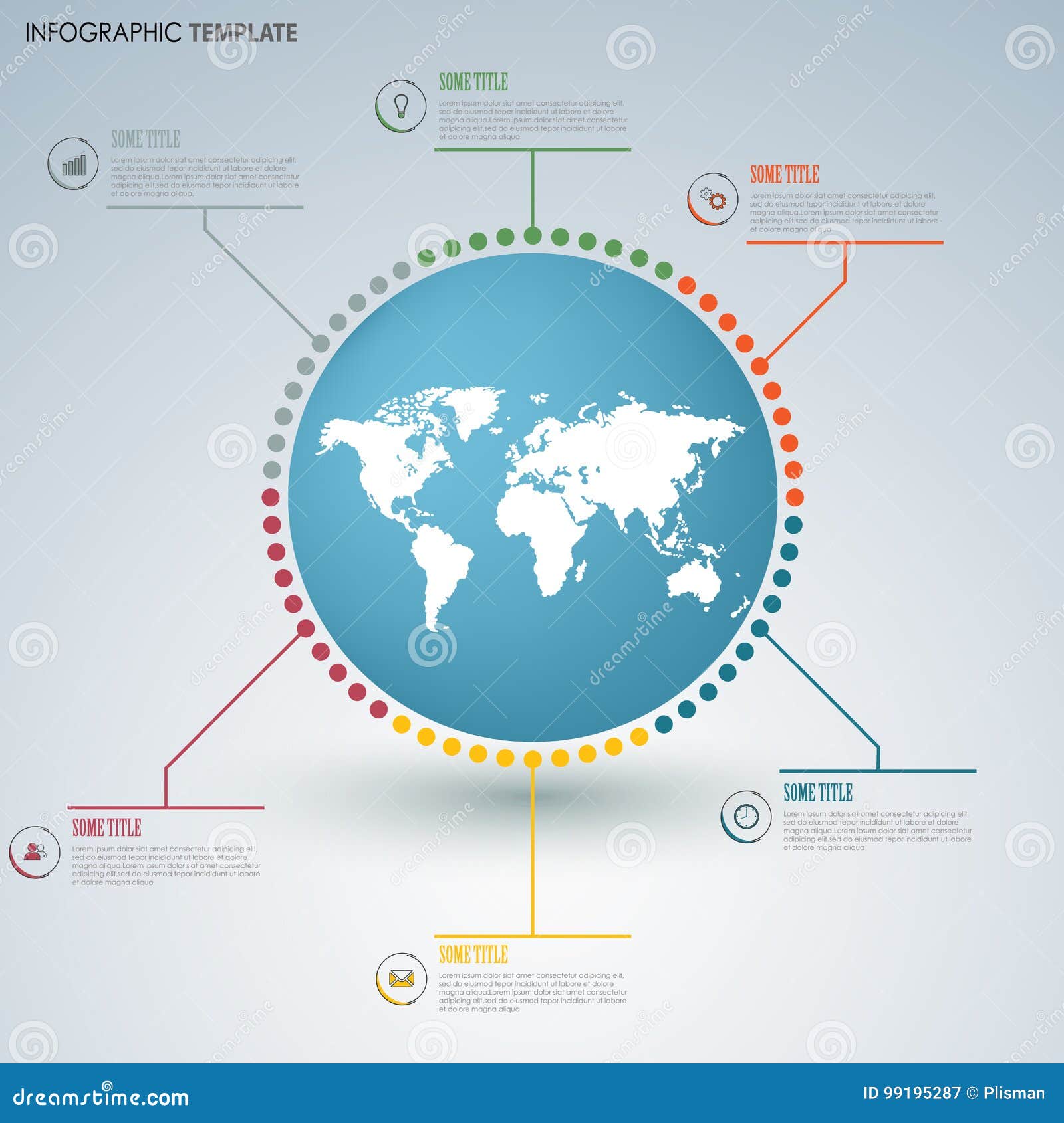 Info Graphic with Map of the World in a Circle Stock Vector ...