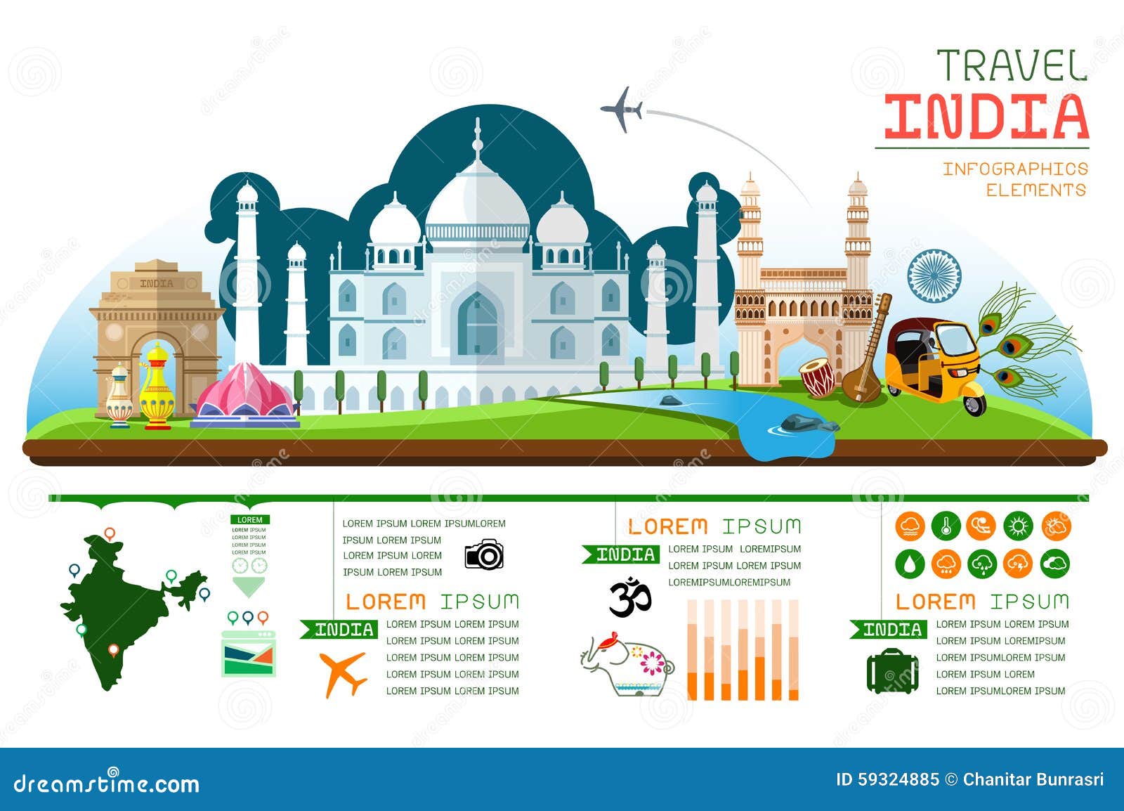 Info Graphics Travel and Landmark India Template Design. Stock Vector ...