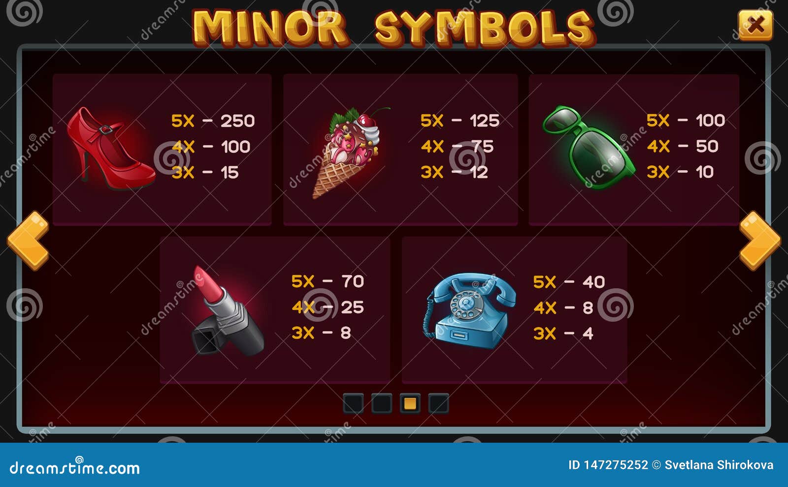 Info screen for slots game stock vector. Illustration of symbol - 147275252