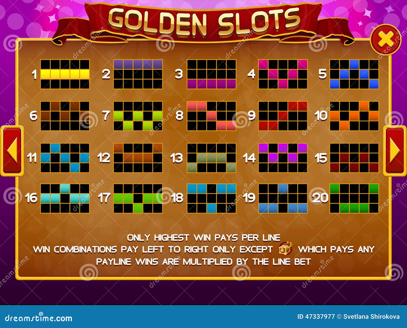 Info screen for slots game stock vector. Illustration of lucky - 47337977