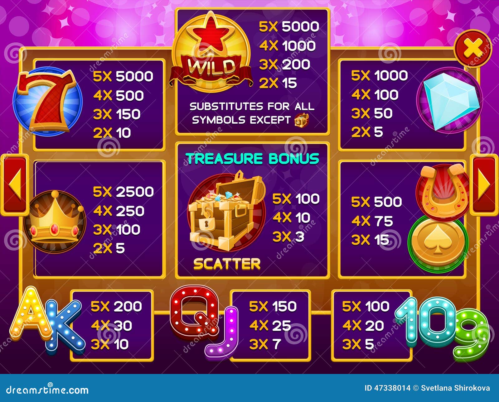 Info screen for slots game stock vector. Illustration of diamond - 47338014