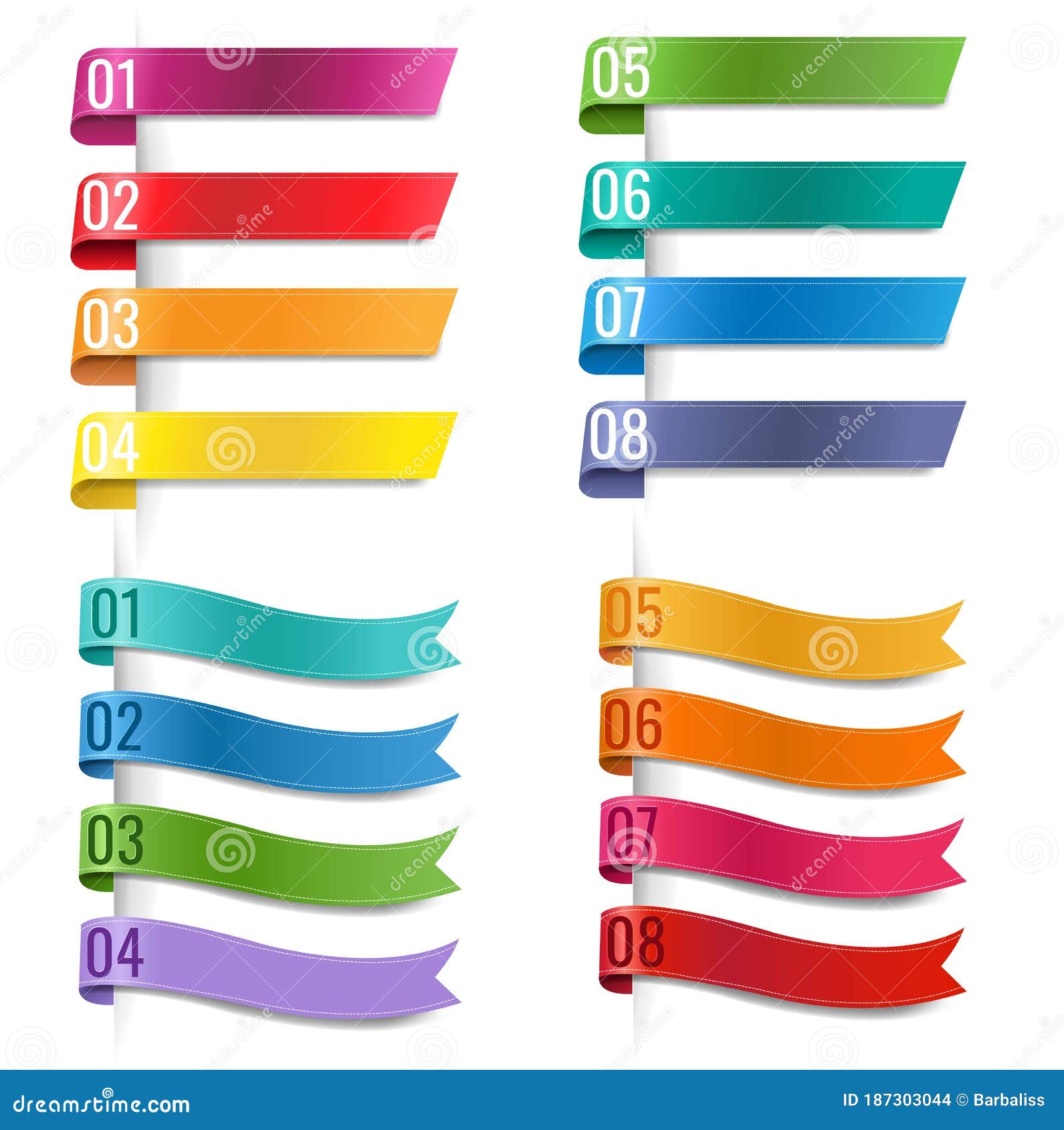 Infografic Colorful Ribbons Collection White Background Stock Vector ...