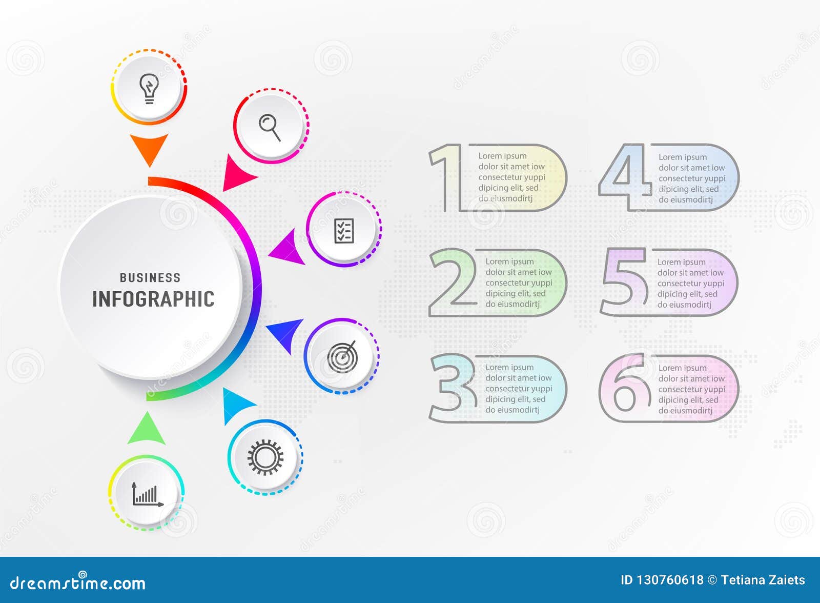 Infograph 6 Steps Element, Diagram Process with Centre Circle and ...