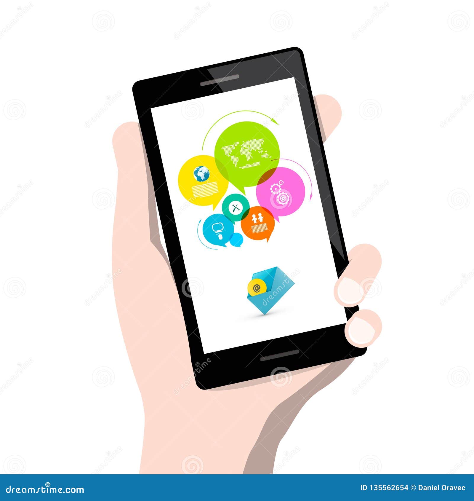 Infographic App on Mobile Phone with Email Icon Stock Vector ...