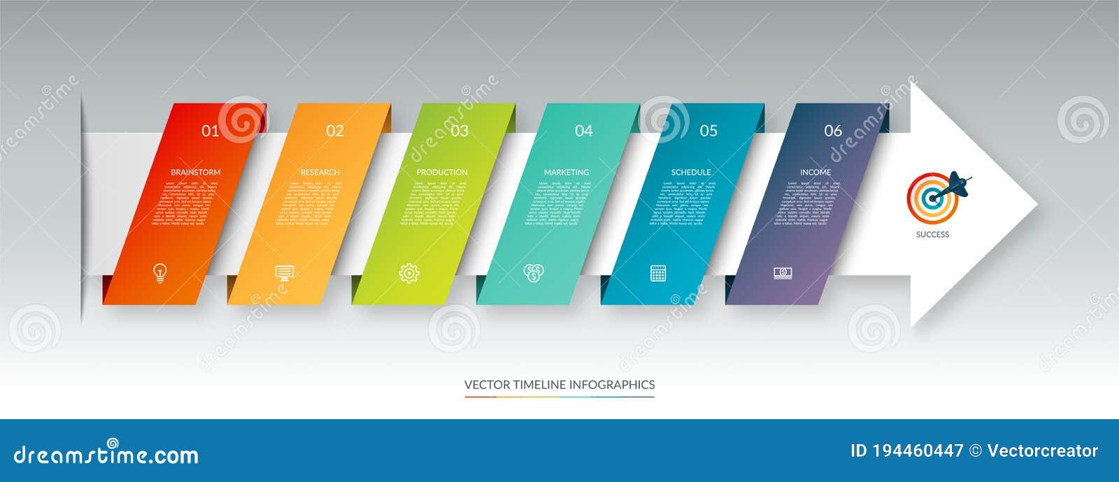 Infographic Arrow Timeline Template with 6 Steps. Can Be Used for Web ...