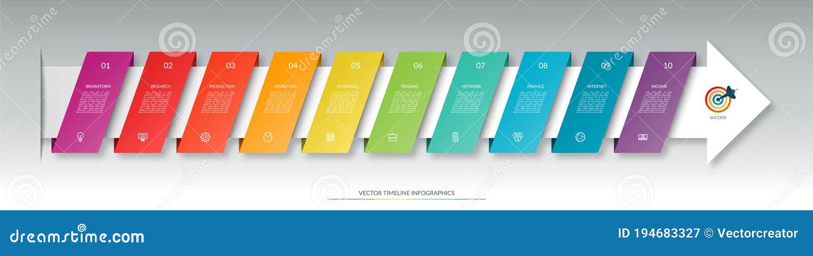 Infographic Arrow Timeline Template with 10 Steps. Can Be Used for Web ...