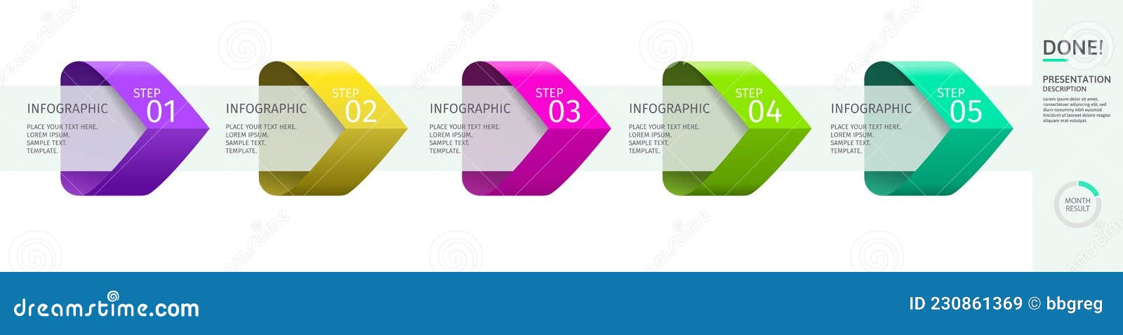 Infographic Arrows with 5 Step Up Options and Elements. Vector Template ...