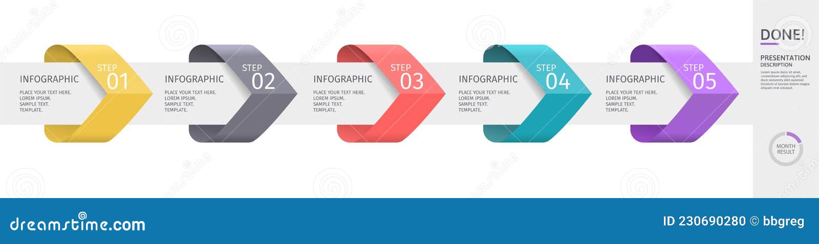 Infographic Arrows with 5 Step Up Options and Elements. Vector Template ...