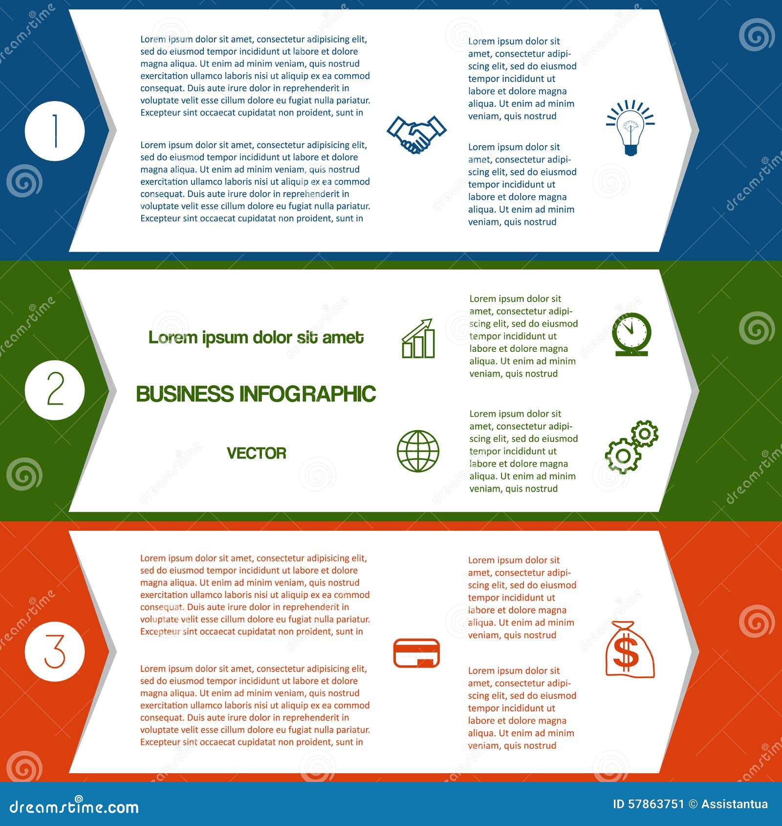 Infographic Colourful 3 Step Interweaving Circle Diagram Cartoon Vector ...