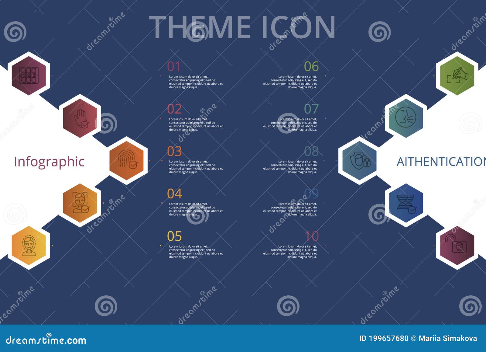 Infographic Authentication Template Icons In Different Colors Include Code Palm Recognotion