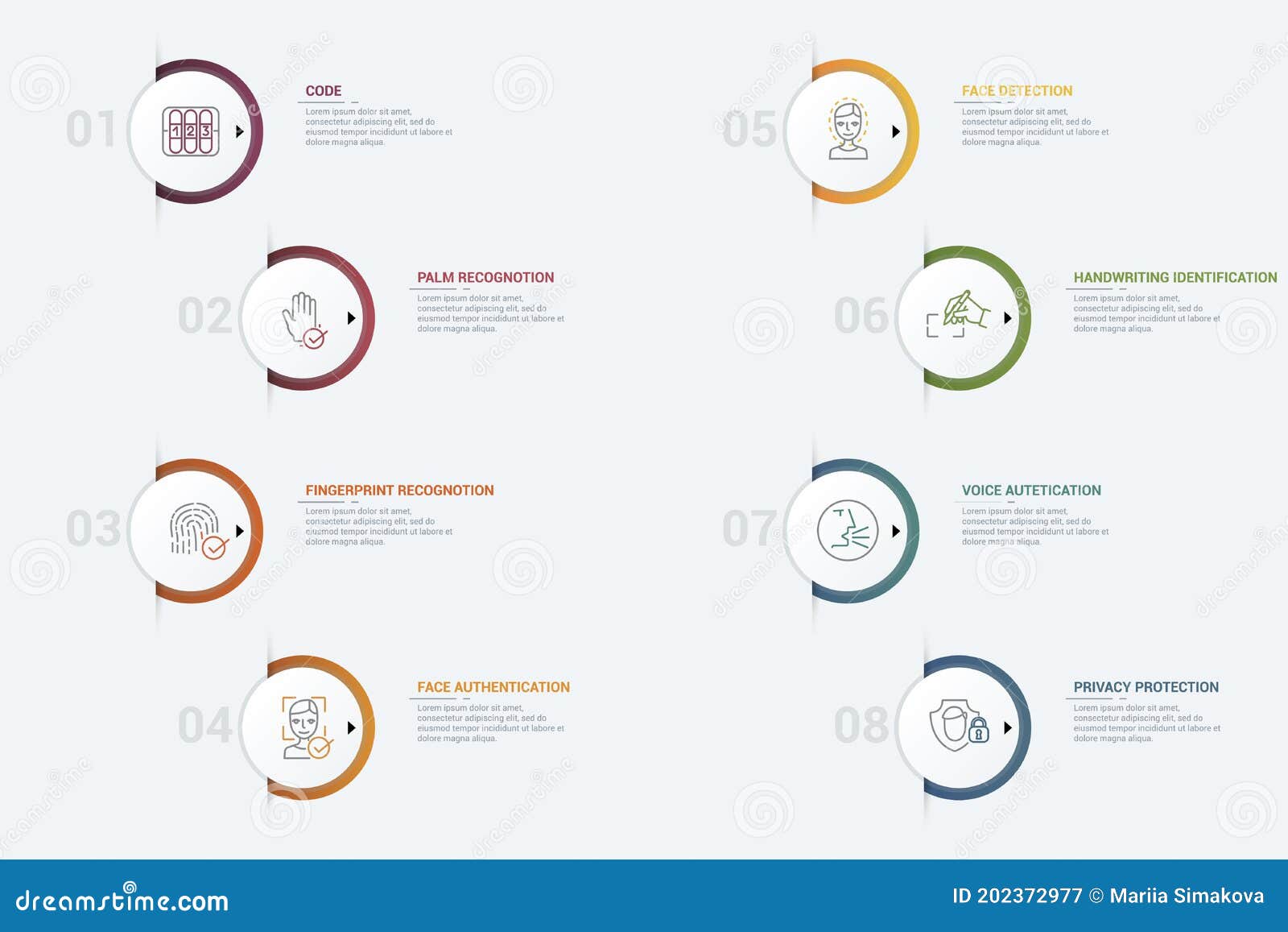 Infographic Authentication Template. Icons in Different Colors. Include ...