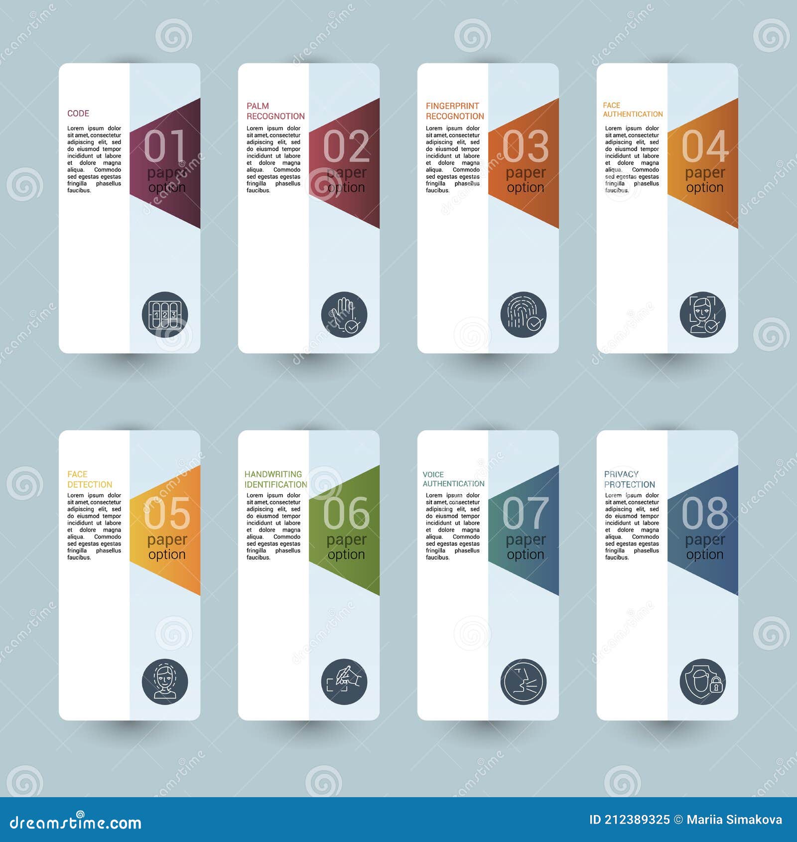 Infographic Authentication Template Icons In Different Colors Include Code Palm Recognotion