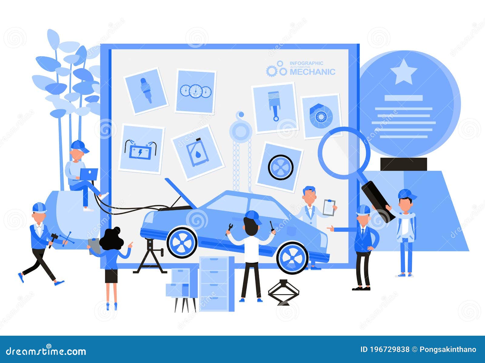 Infographic Automotive Mechanic Concept. Character Vector Design Stock ...