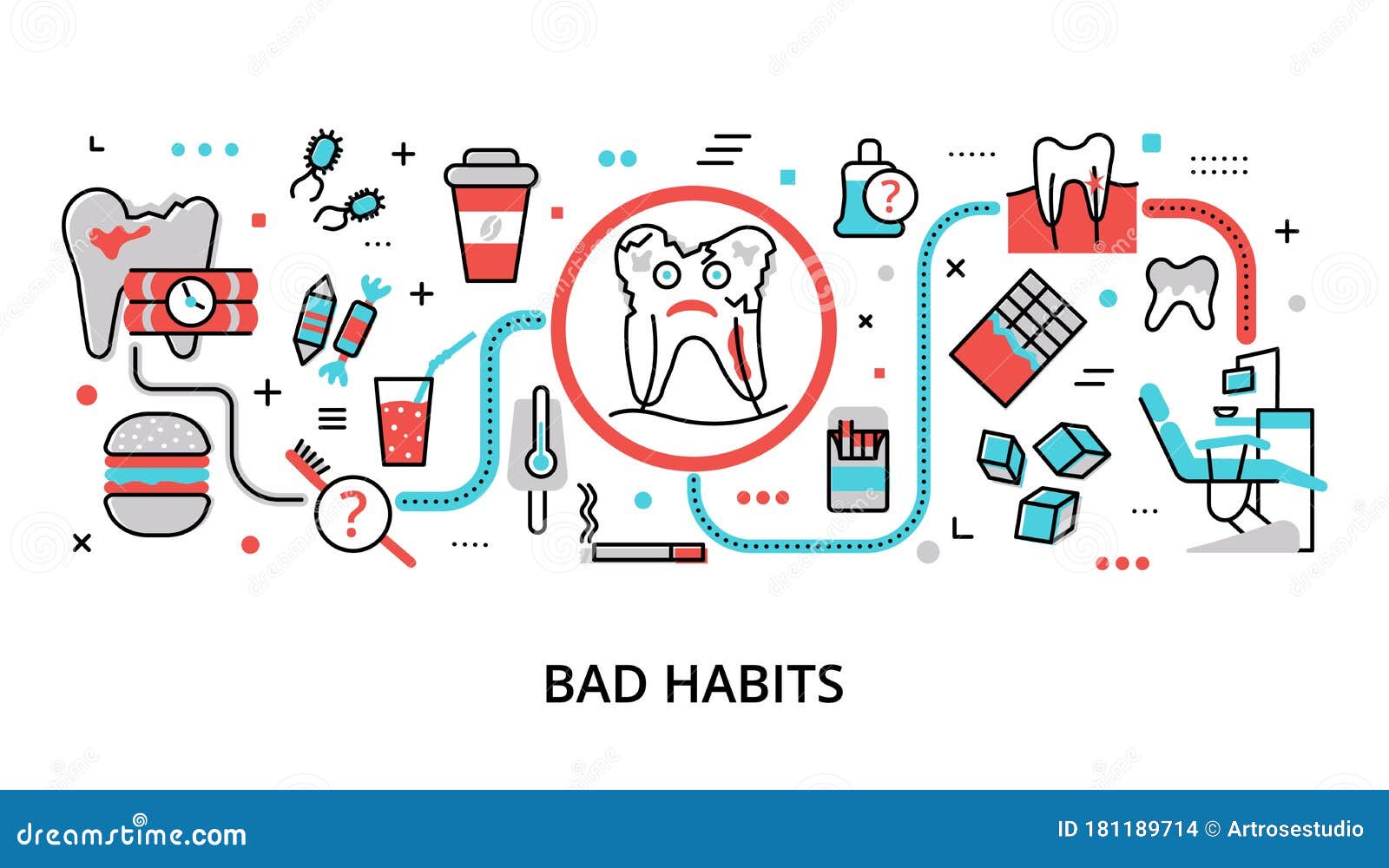 Infographic Bad Habits Concept, Modern Flat Thin Line Vector ...