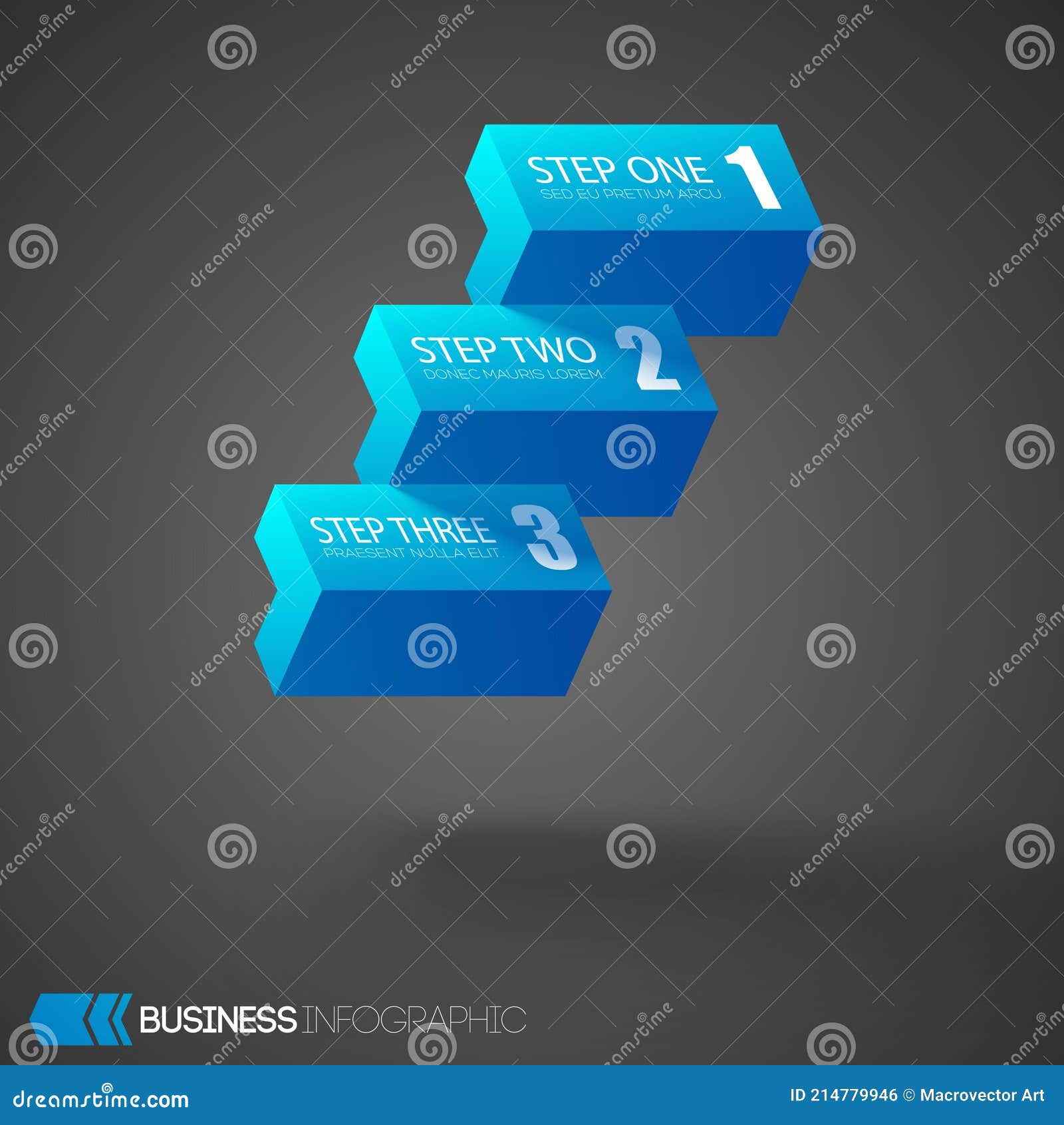 Infographic with Blue Horizontal Geometric Blocks Three Steps on Dark ...