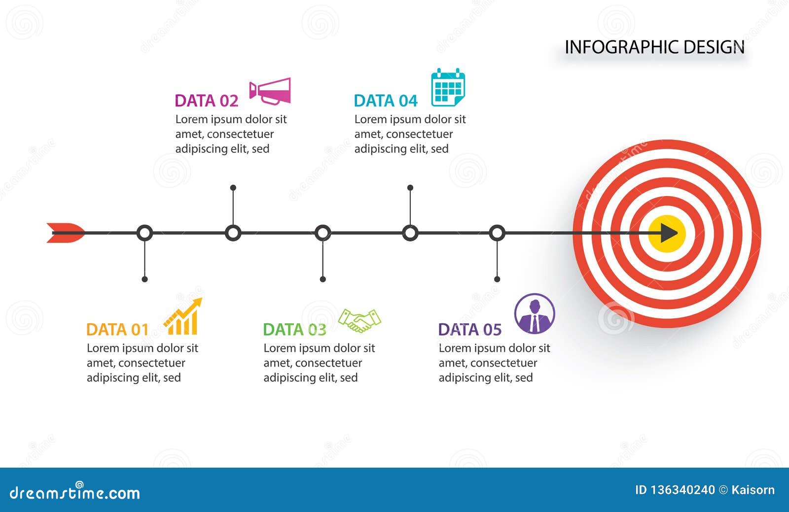 5 Infographic Business with Bow Arrow and Target for Timeline ...