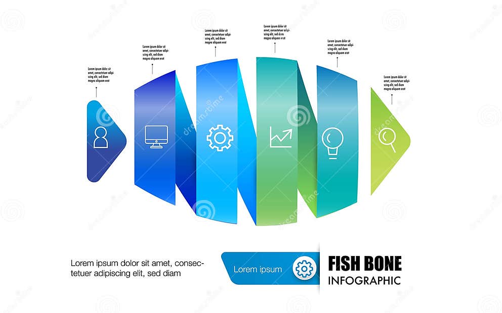 6 Step Blue Tone Infographic Business Fish Bone Chart Stock ...