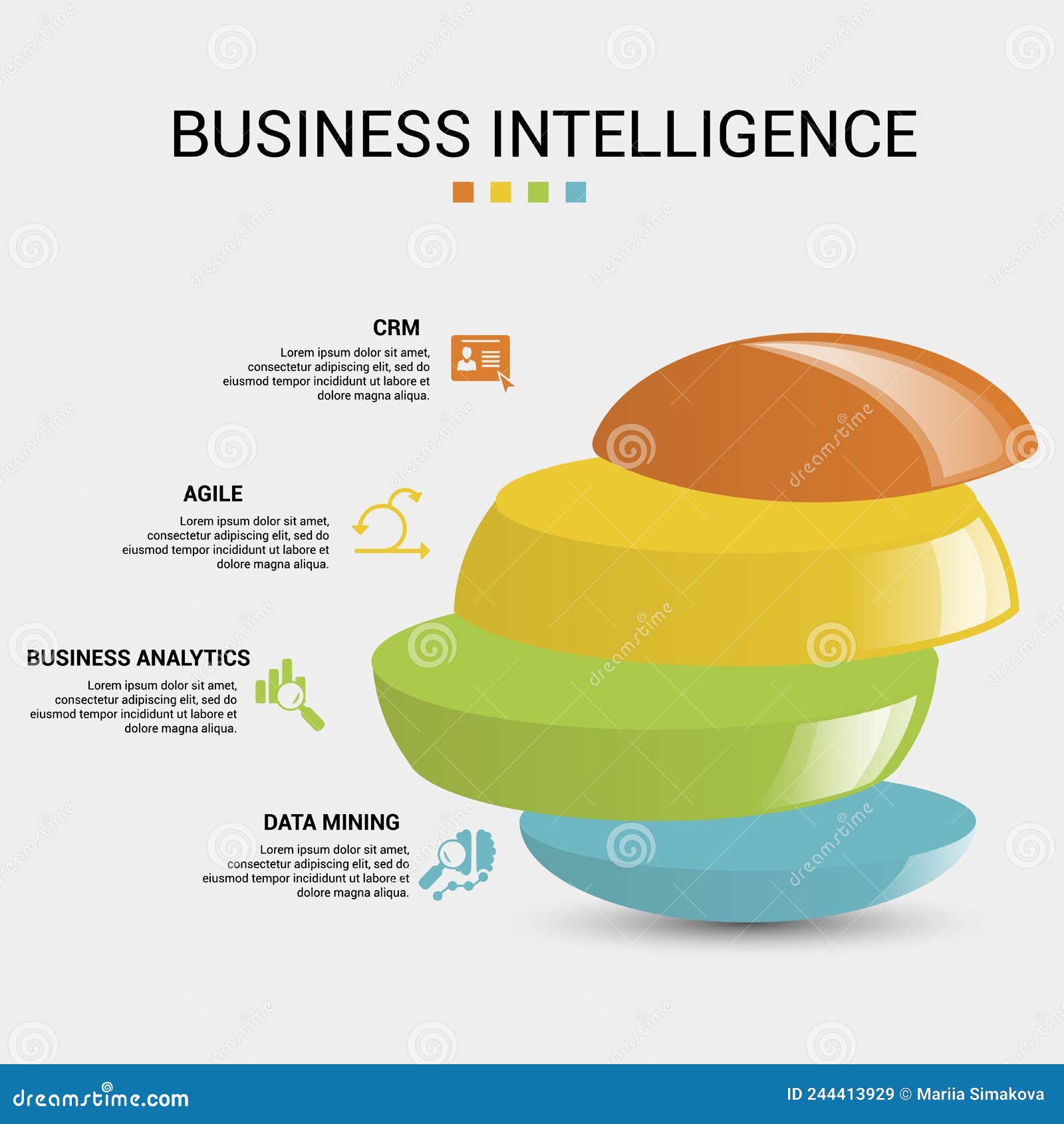Infographic Business Intelligence Icons Vector Illustration. 4 Colored ...
