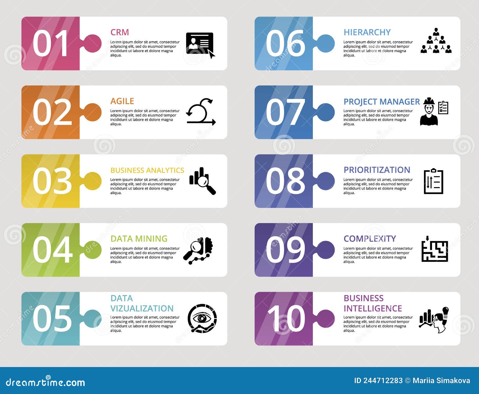 Infographic Business Intelligence Icons Vector Illustration. 10 Colored ...