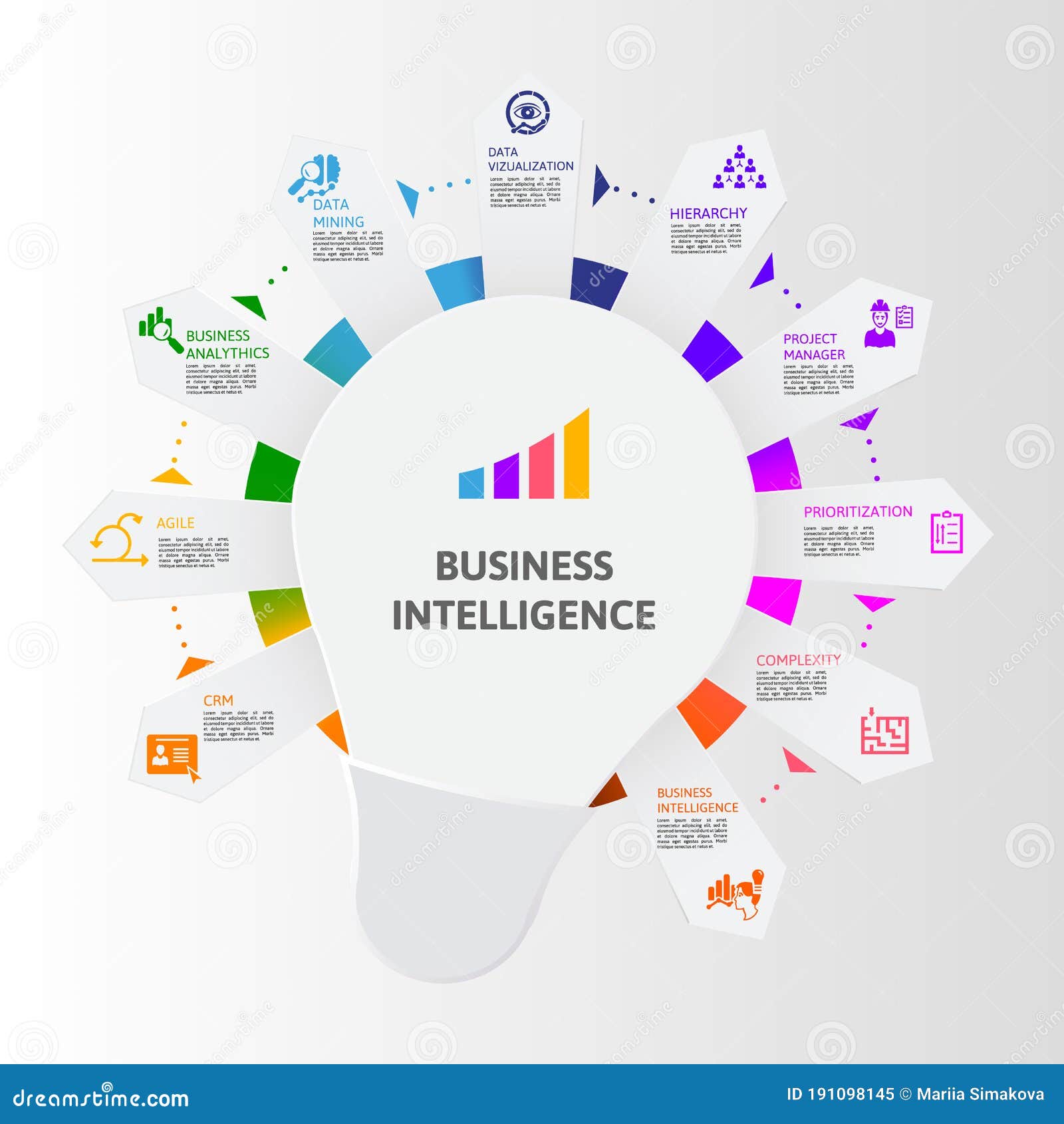 Infographic Business Intelligence Template. Icons in Different Colors ...