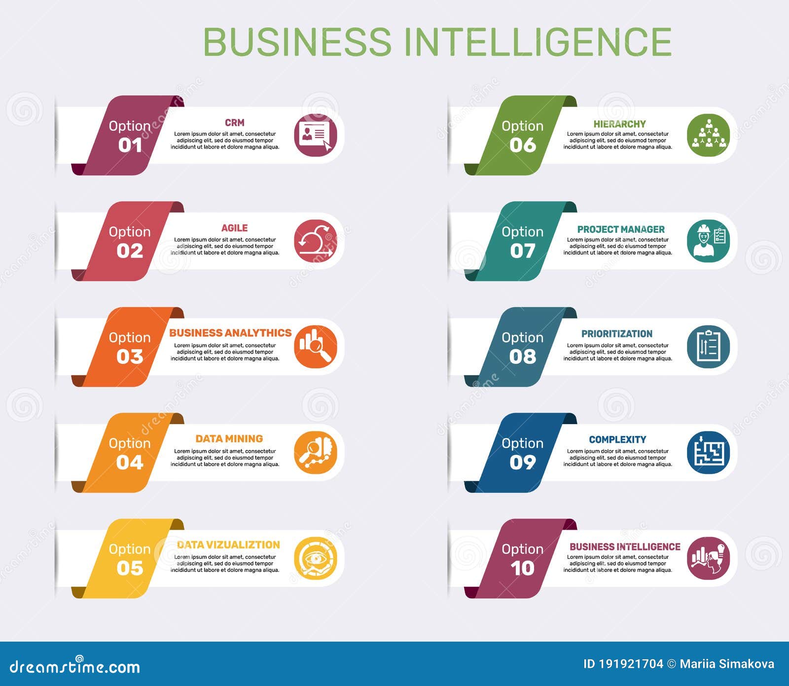 Infographic Business Intelligence Template. Icons in Different Colors ...