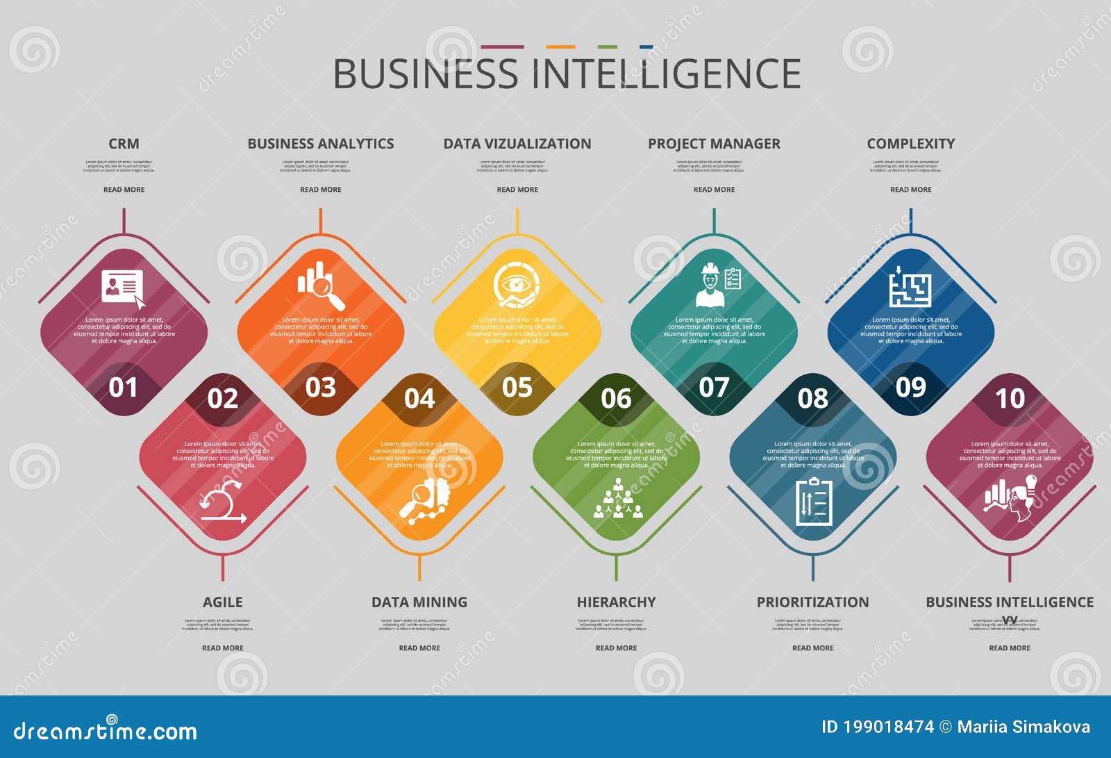 Infographic Business Intelligence Template. Icons in Different Colors ...