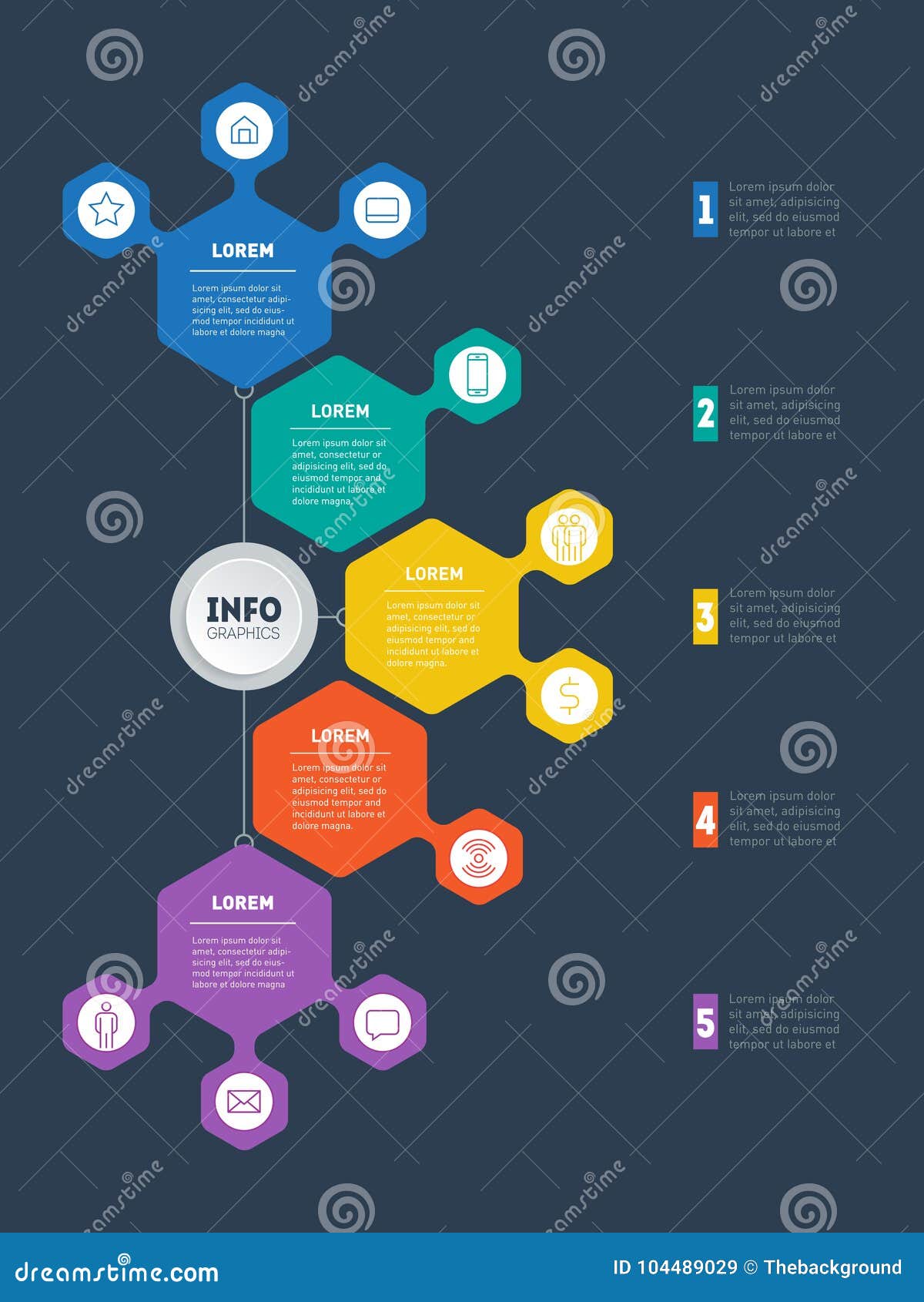 Infographic or Business Presentation with 5 Options. Vector Dynamic Infographics or Mind Map of ...