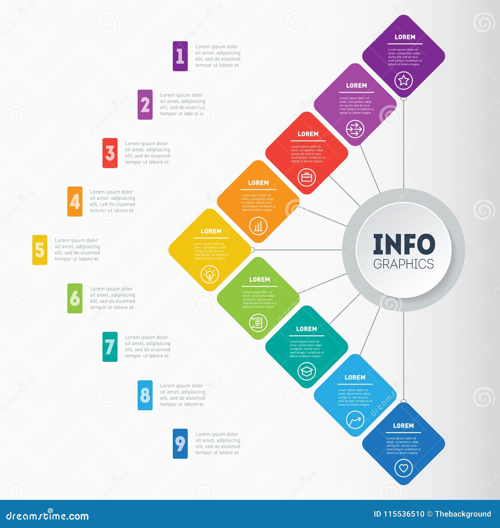 Infographic or Business Presentation with 9 Options. Vector Dynamic ...
