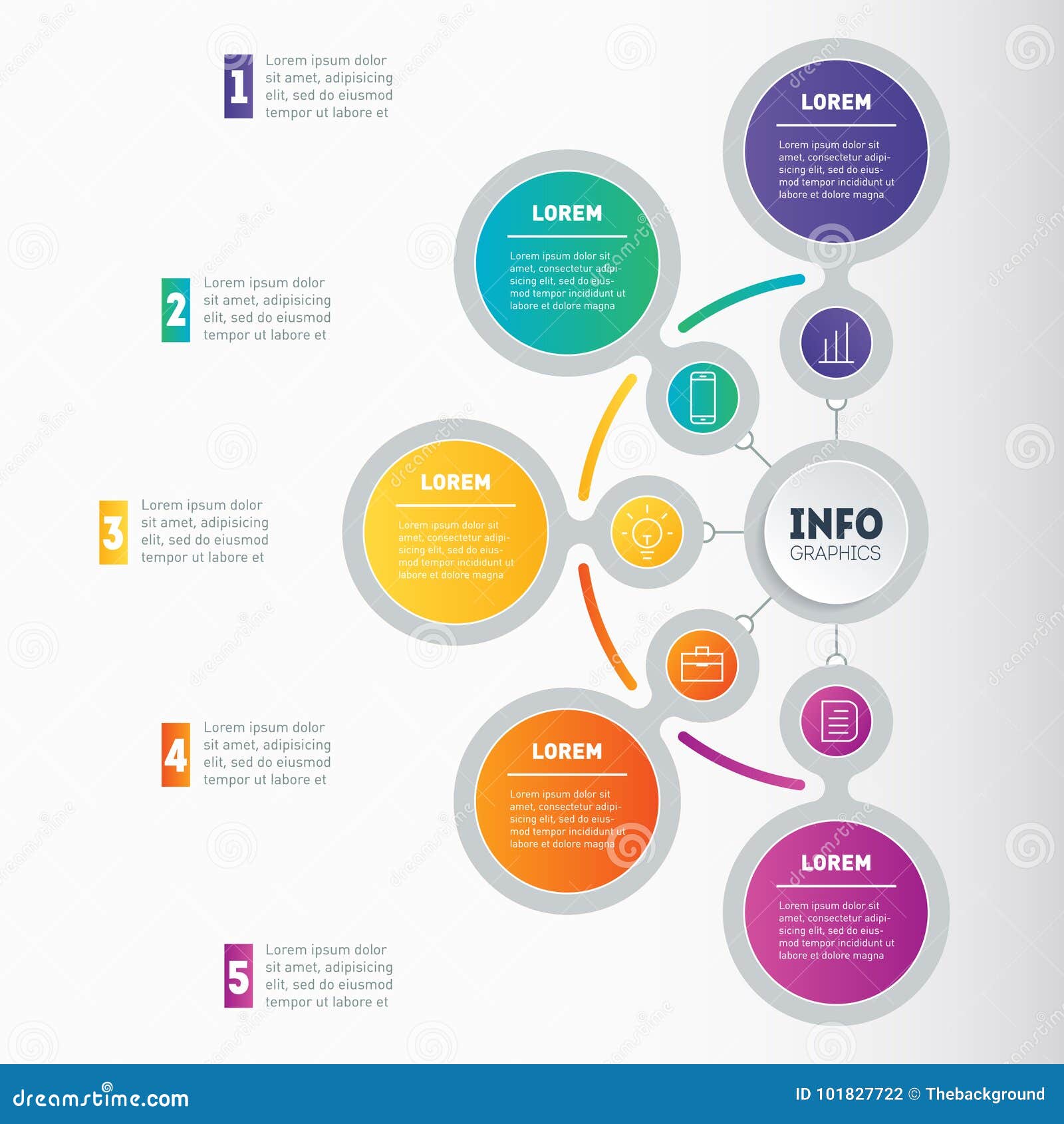 Infographic or Business Presentation with 5 Options. Vector Dynamic Infographics or Mind Map of ...