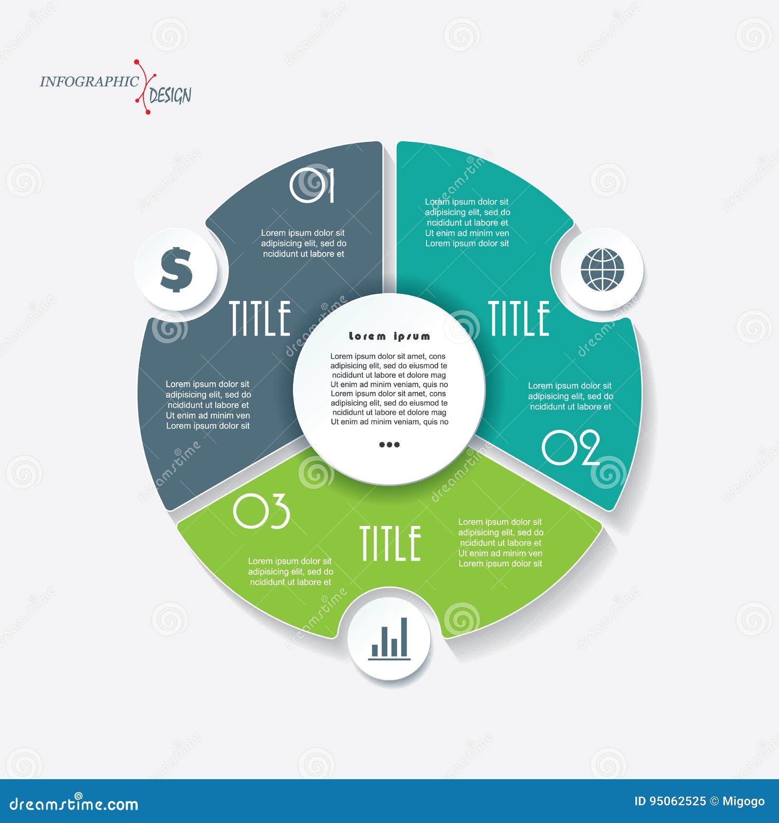 Infographic Business Template With 3 Segments And Circle. Cartoon ...