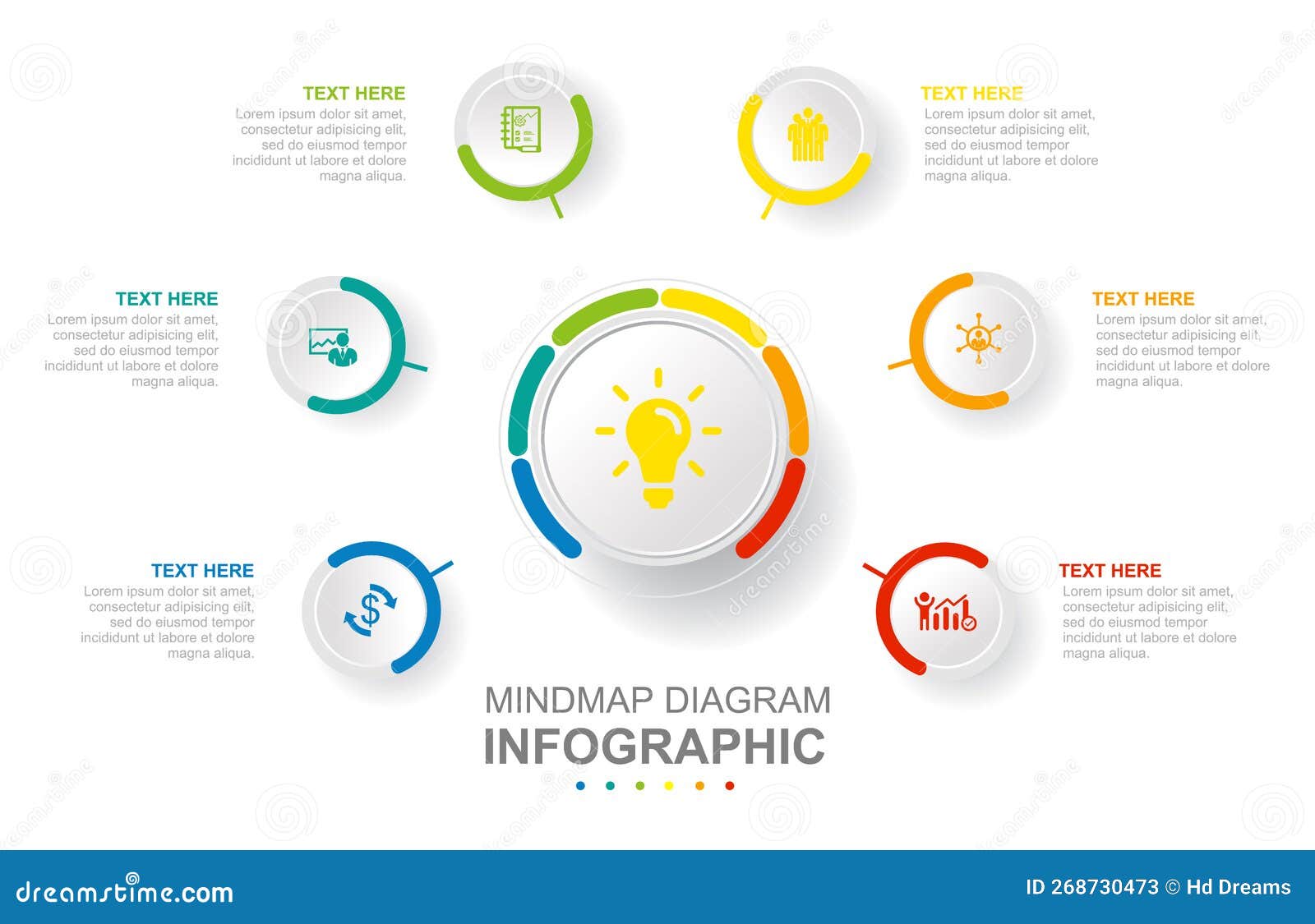 Infographic Business Template. 6 Steps Modern Mindmap Diagram With ...