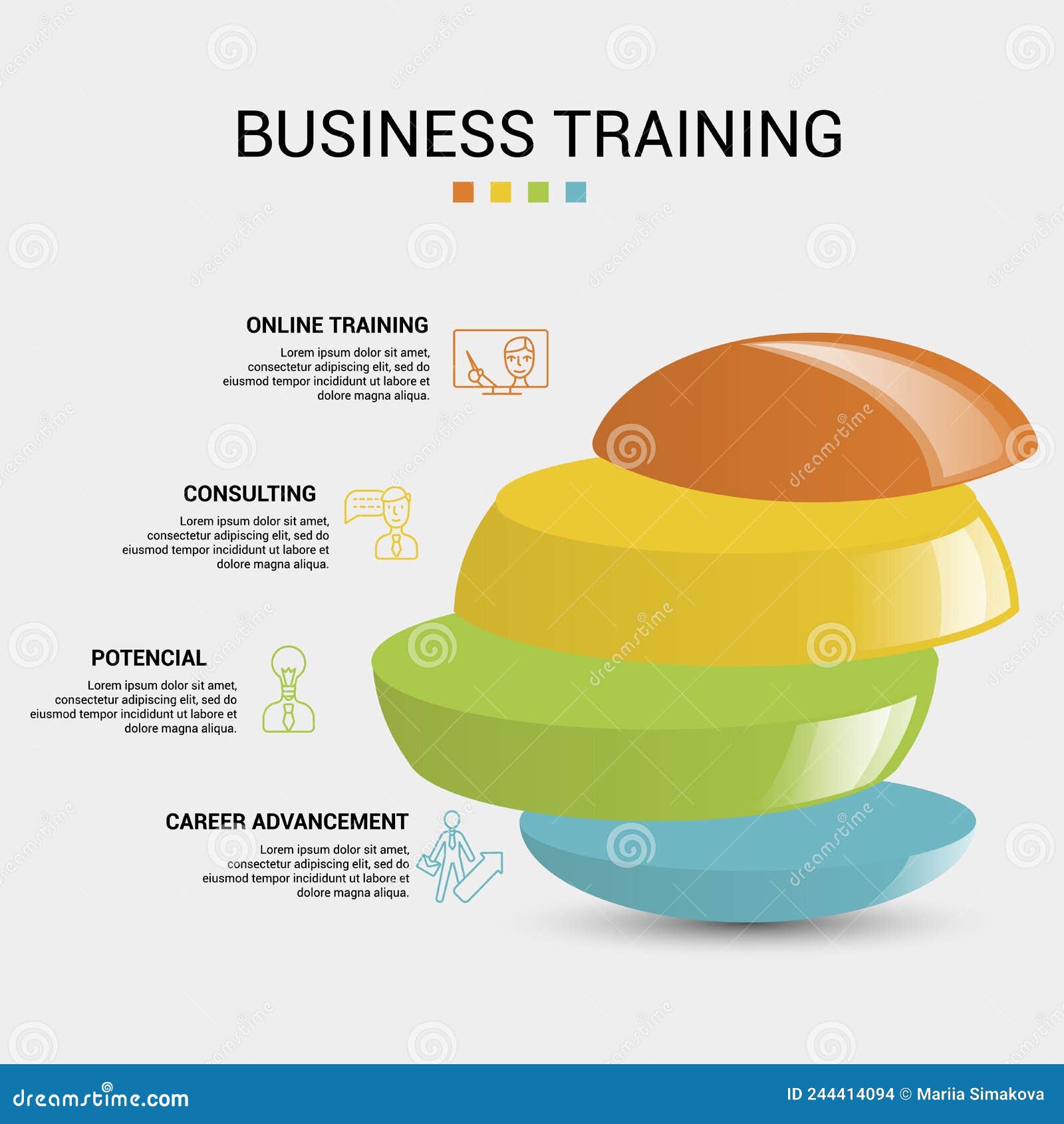 Infographic Business Training Icons Vector Illustration. 4 Colored ...